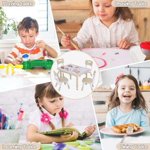 Toddler Table and Chair Set, Height Adjustable-Upgrade Kids Table and 4 Chairs for Ages 3-8 ...