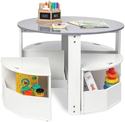 Toddler Table and Chair Set – Round Kids Activity Table With 4 Storage ...