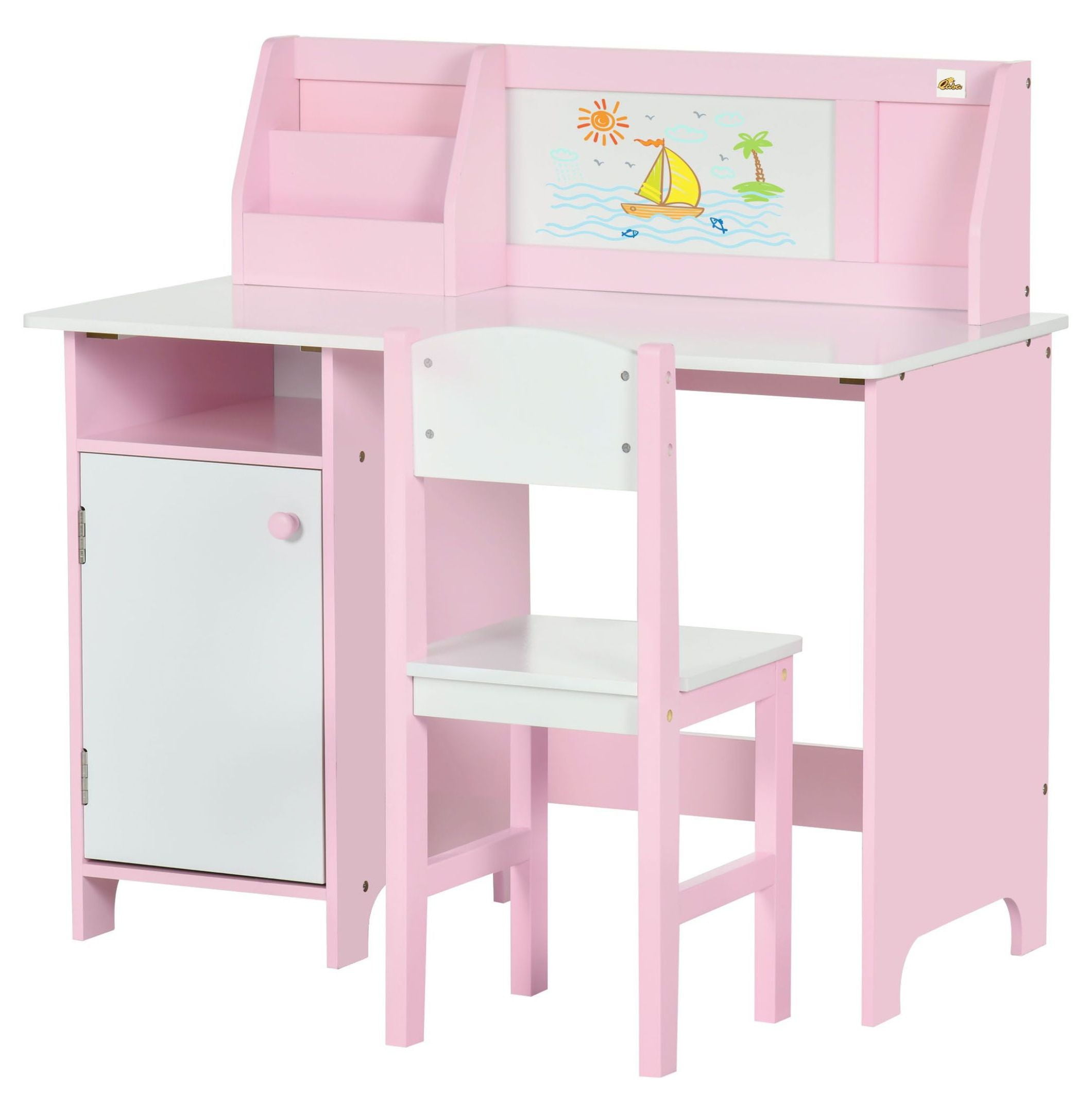 Toddler Table and Chair Set, Kids Desk with Whiteboard & Storage ...