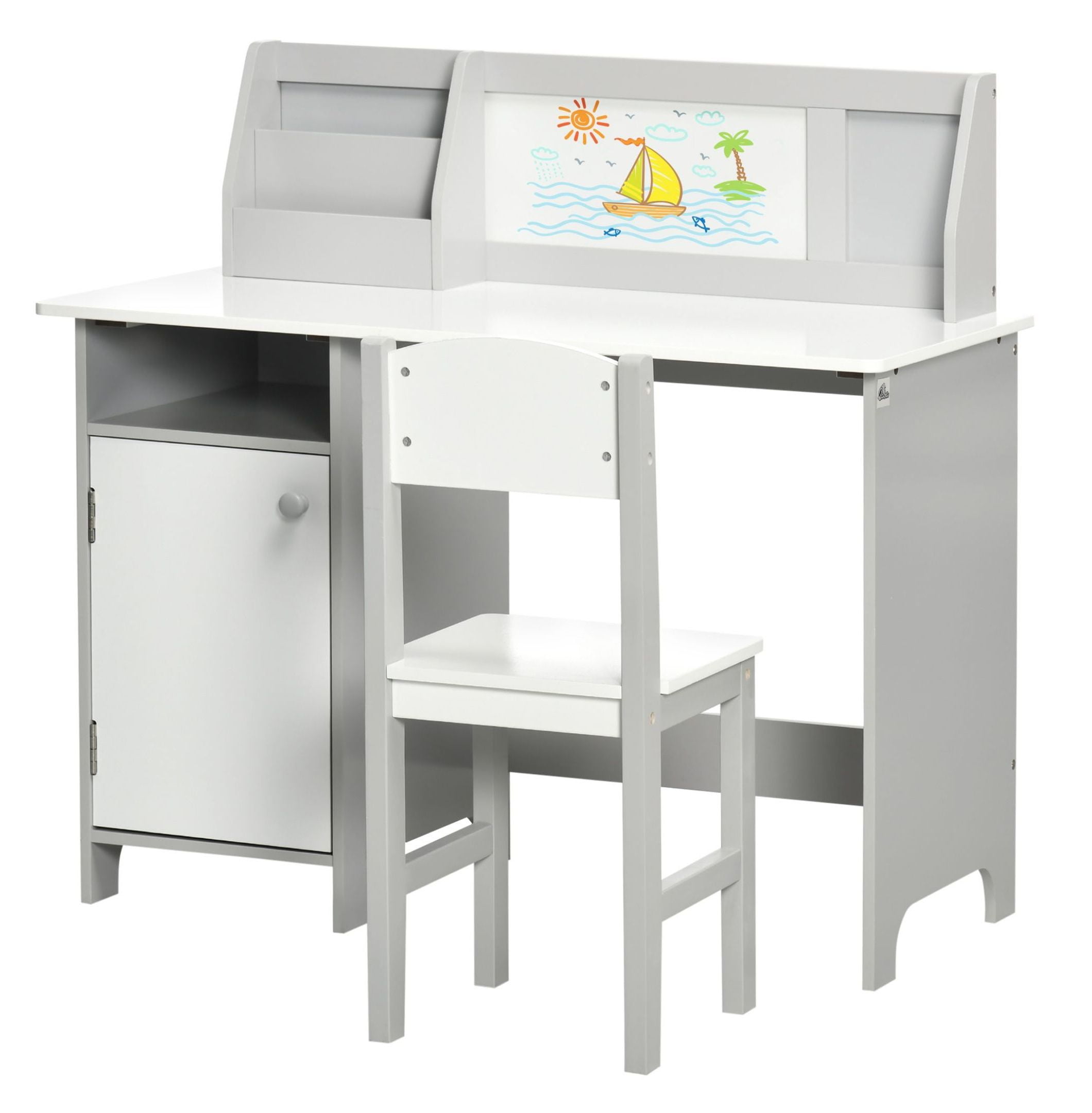 Toddler Table and Chair Set, Kids Desk with Whiteboard & Storage ...
