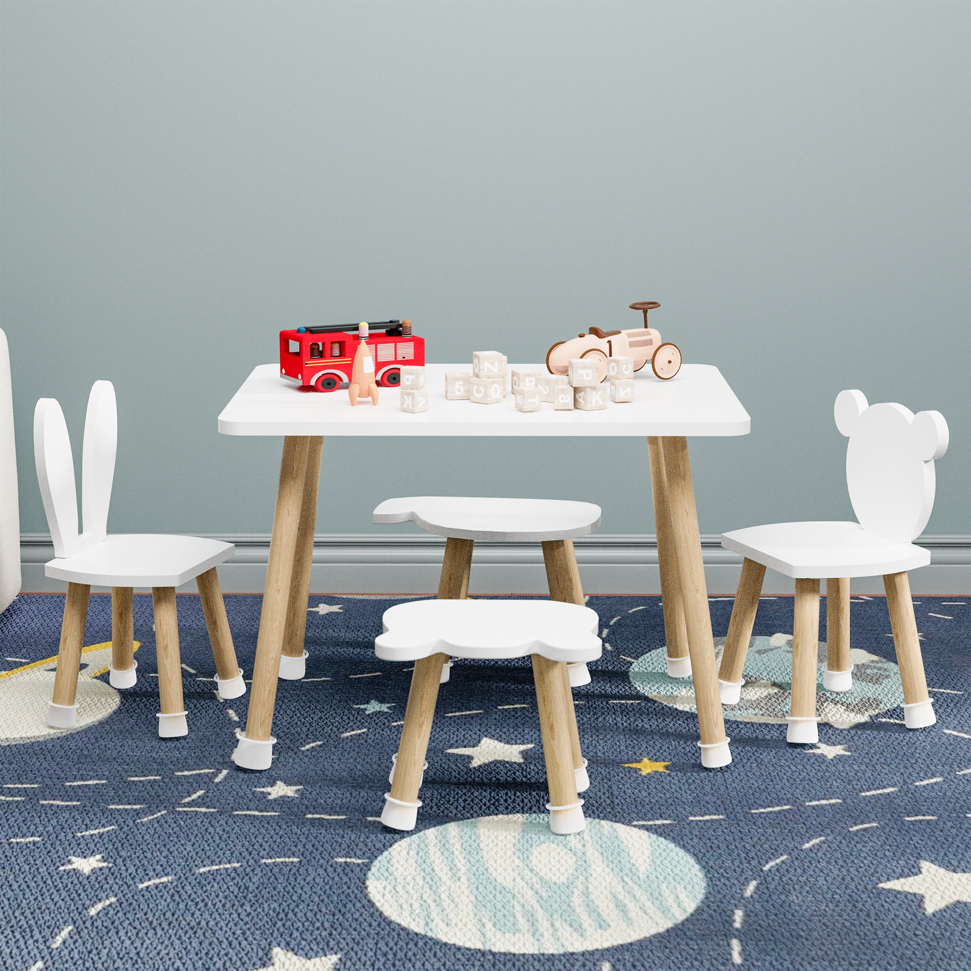 Toddler Wooden Activity Table and Chairs Set - Kids Play Table with 4 ...