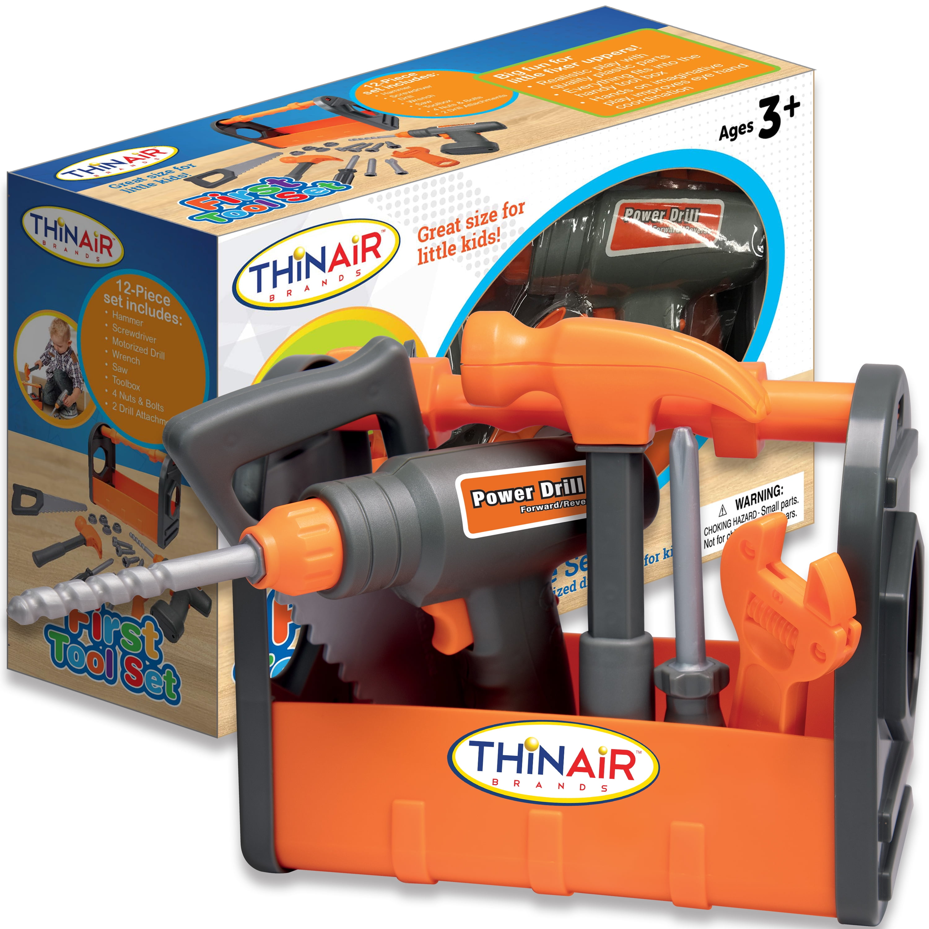 Thin Air Brands Toddler Tool Kit - 12 Piece Set with Motorized Drill ...