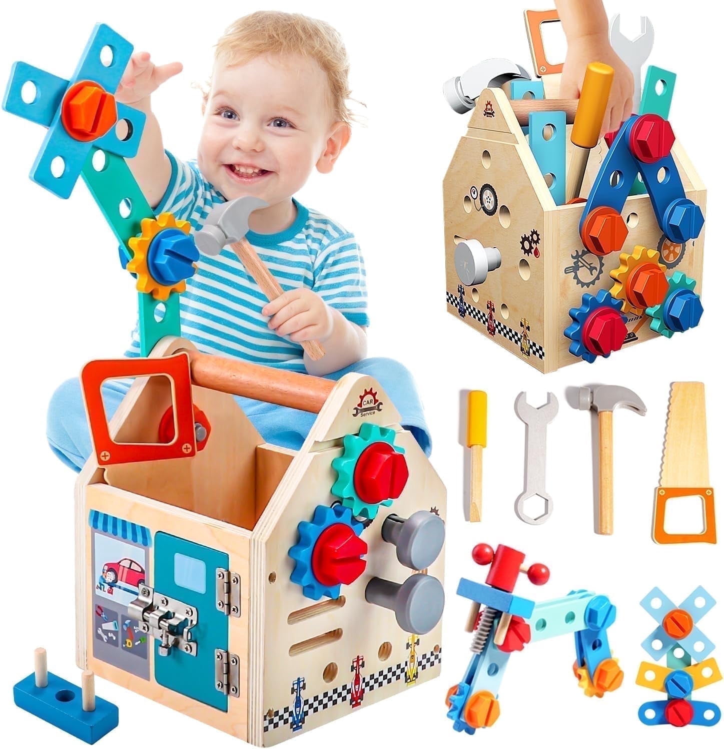 33 Pcs Wooden Kids Tool Set with Tool Box & Bench, Montessori ...