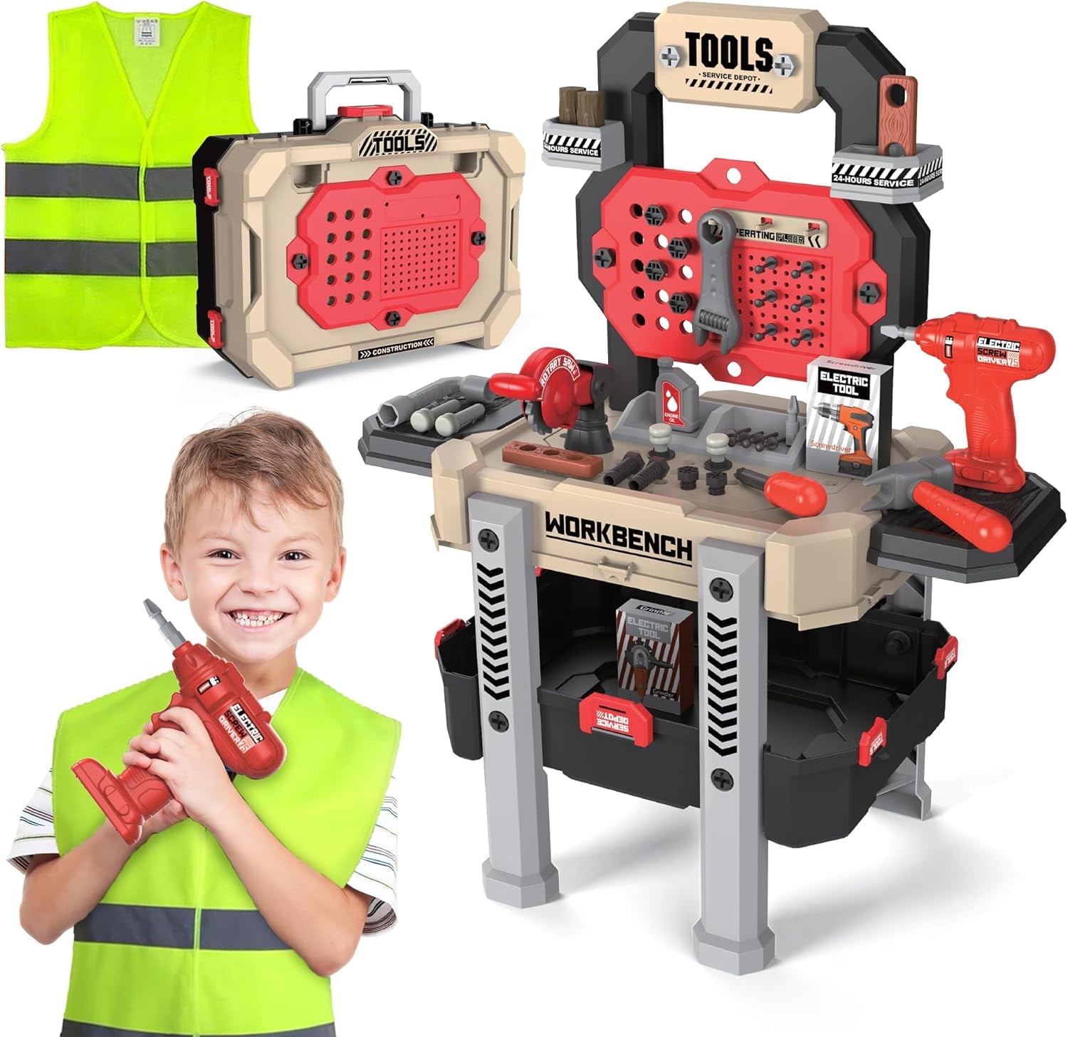 Sleepah Toddler Tool Set - 83-Piece DIY Kit with Realistic Electric ...