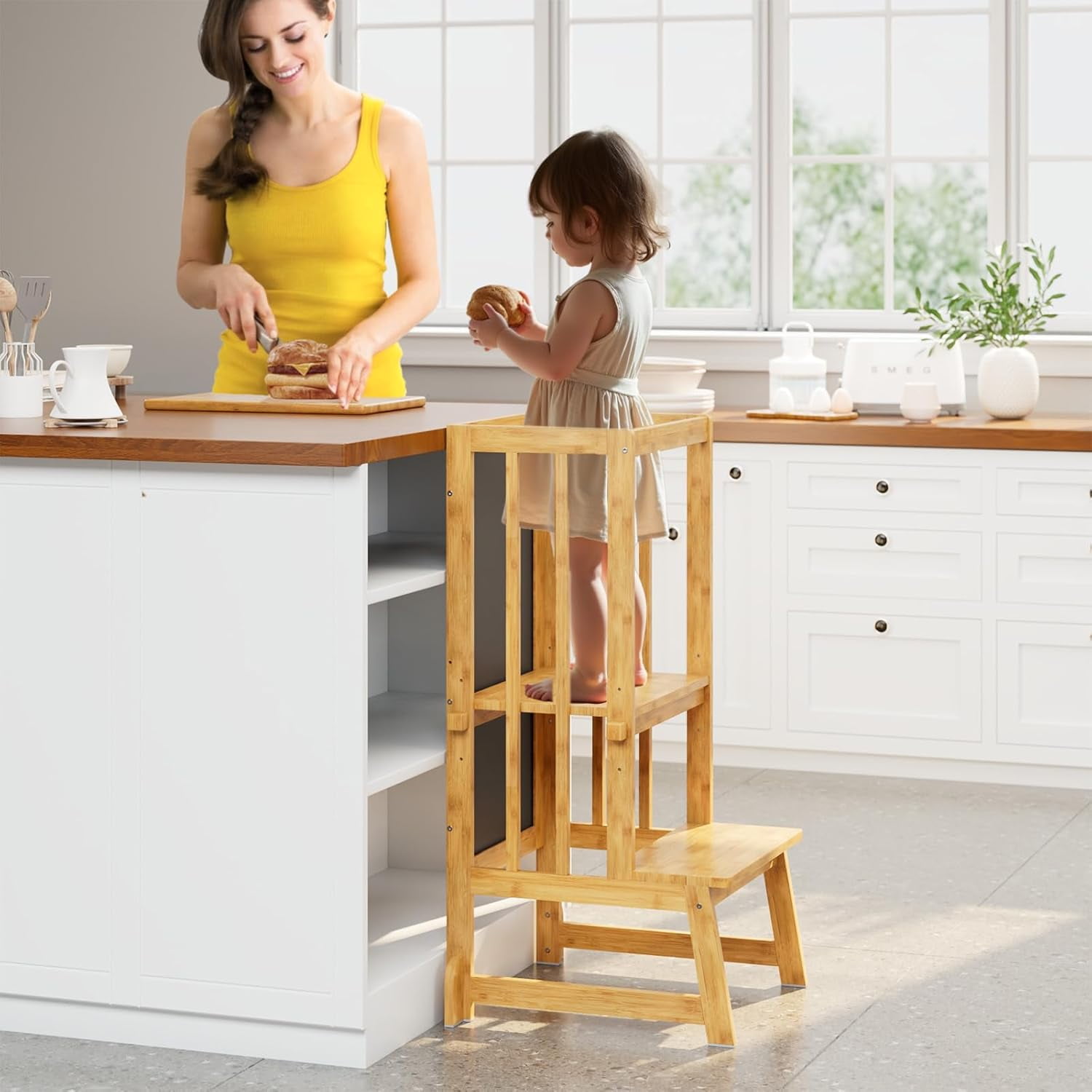 Toddler Tower with Chalkboard, Height Adjustable Toddler Kitchen Stool ...