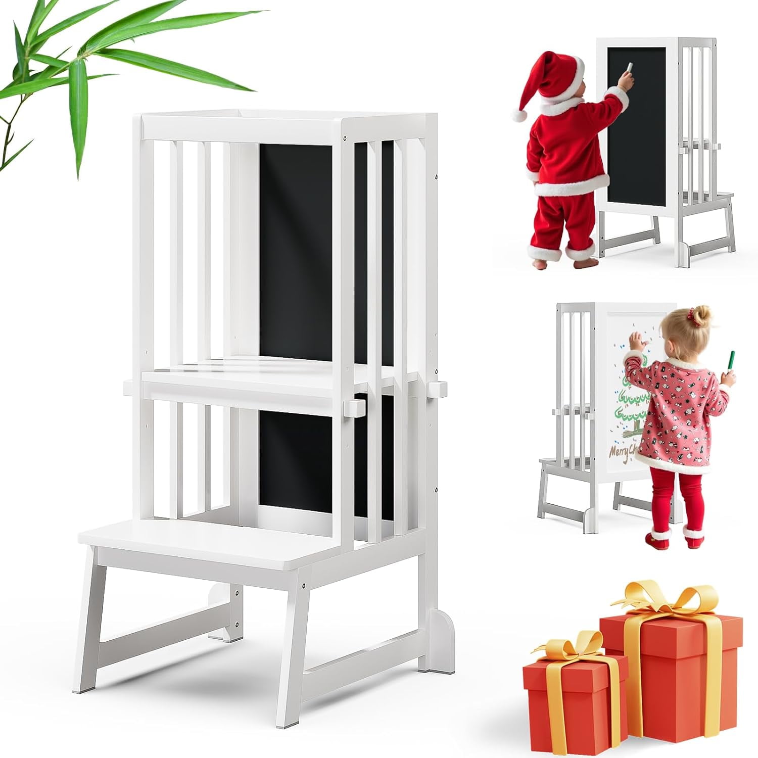 Toddler Tower with Chalkboard, Height Adjustable Toddler Kitchen Stool ...