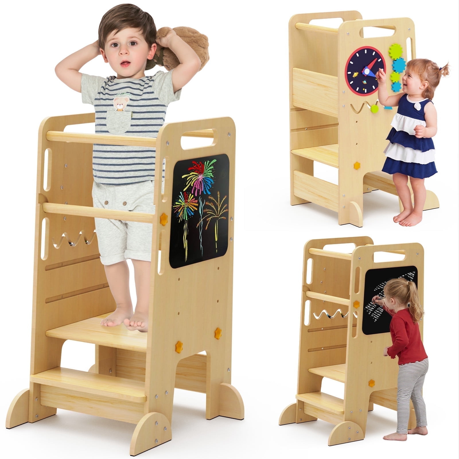 G TALECO GEAR Kitchen Kids Step Stool Helper, Wooden Toddler Tower with ...