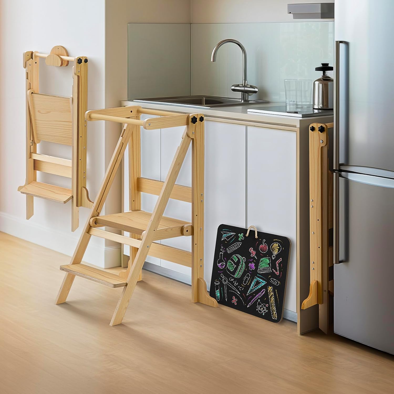 Kitchen Helper Stool Foldable Montessori Toddler Tower - Adjustable ...
