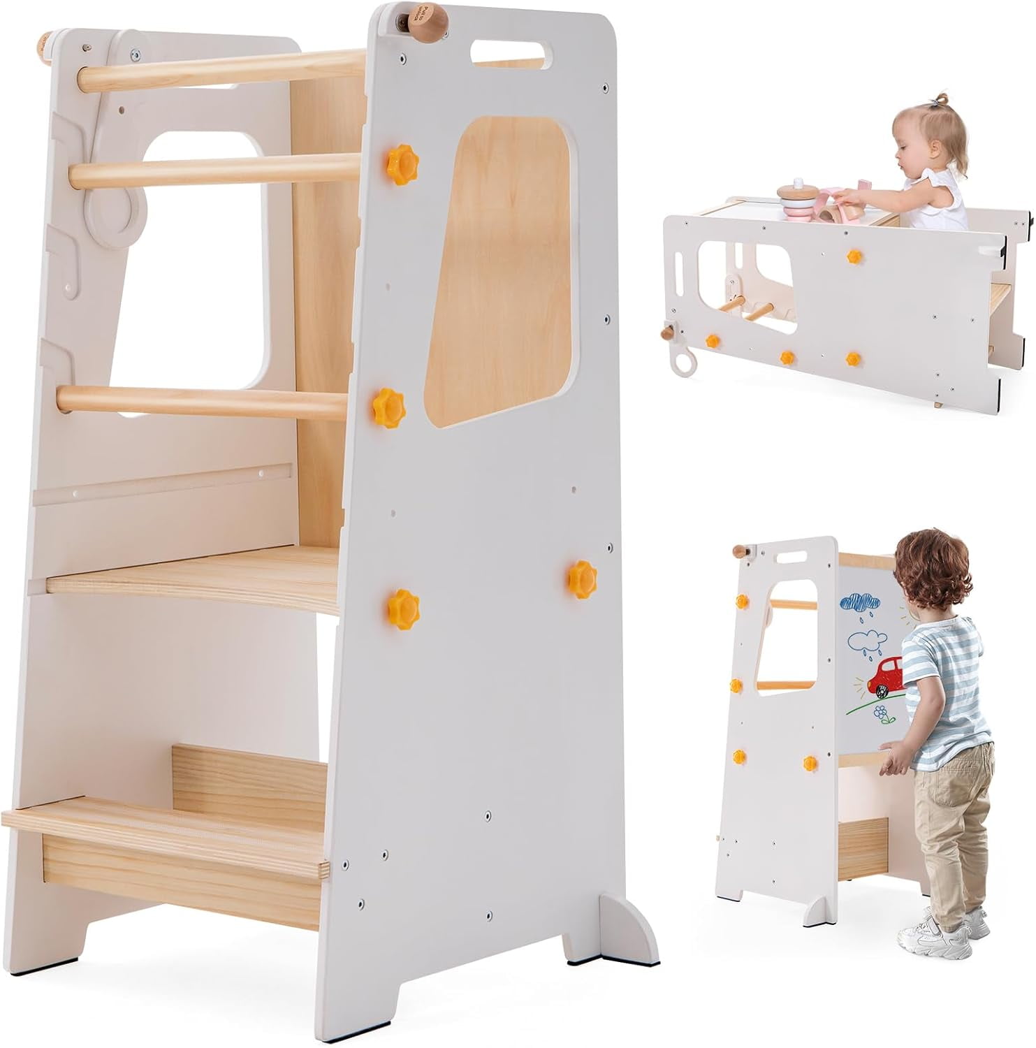 Toddler Tower-Kids Kitchen Stool Helper with Safety Rail,Multi-Use ...