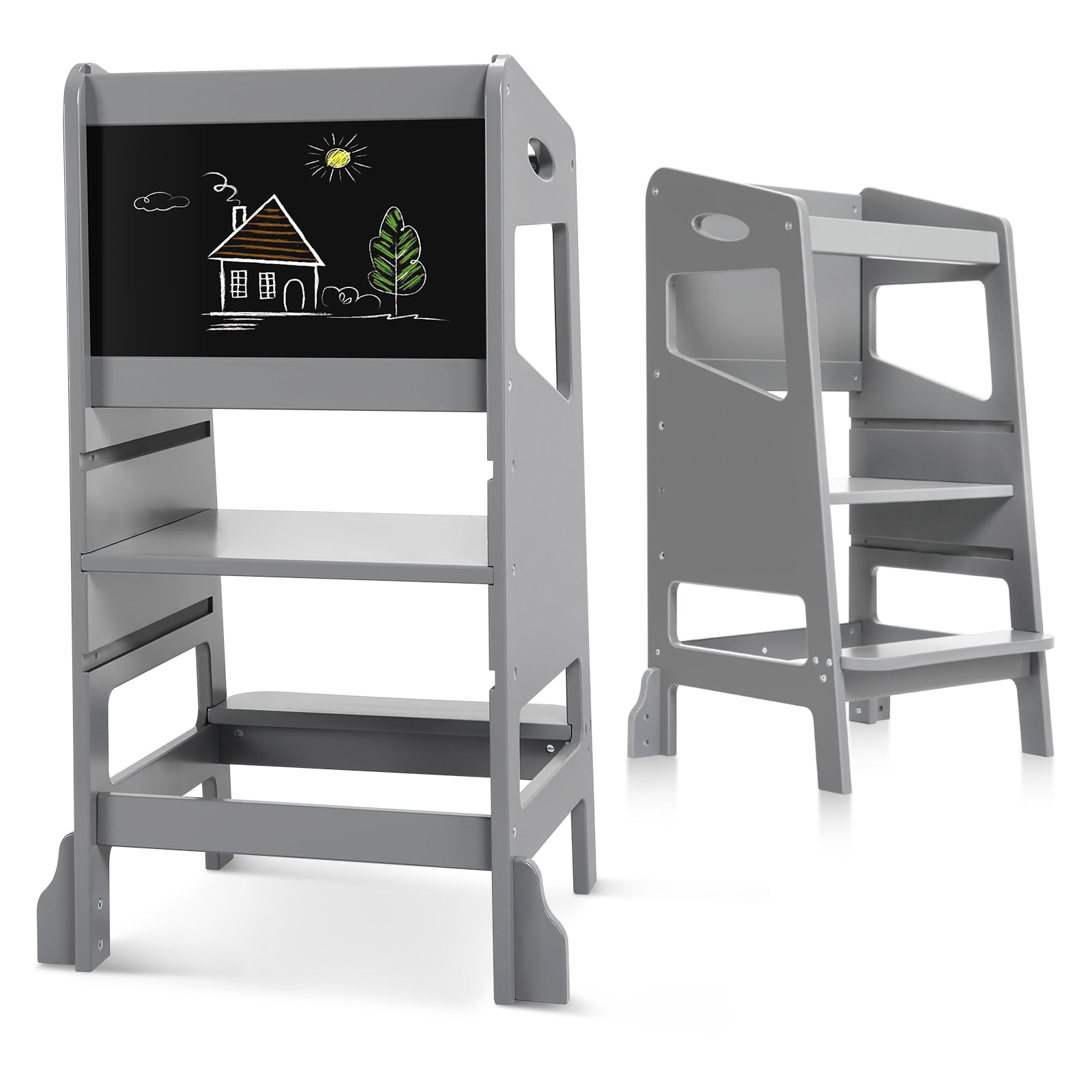Toddler Tower, Kids Step Stool with Chalkboard & Safety Rails, Standing ...