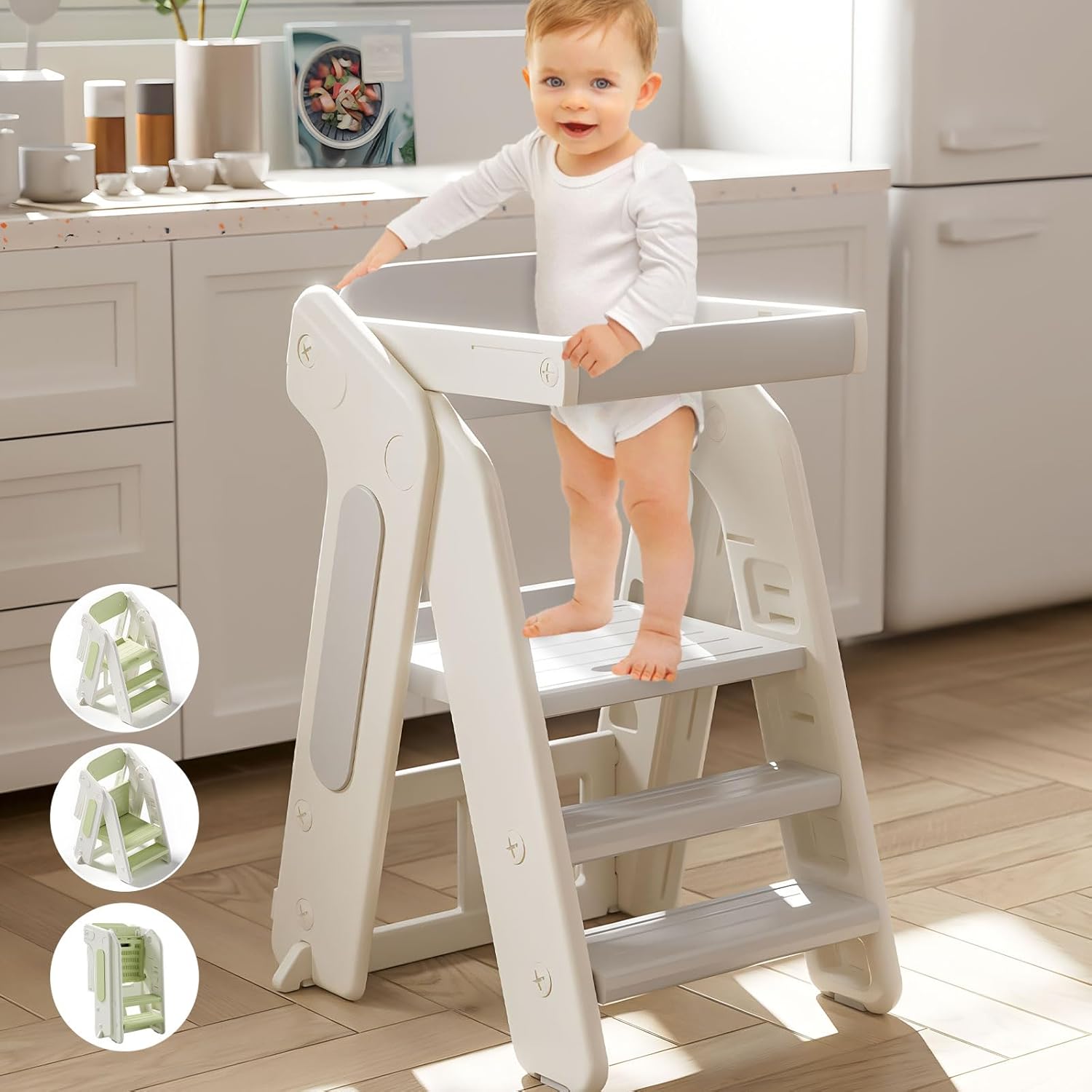 Toddler Tower Kitchen Stool Helper,Foldable/Adjustable Height Kids ...