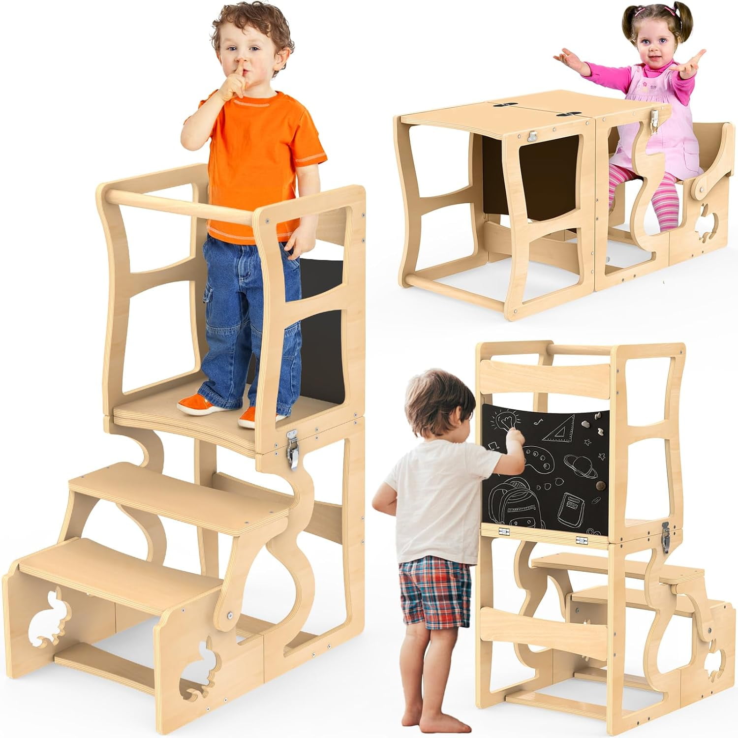 Toddler Tower, Kitchen Stool Helper for Toddlers, Learning Wooden Tower ...