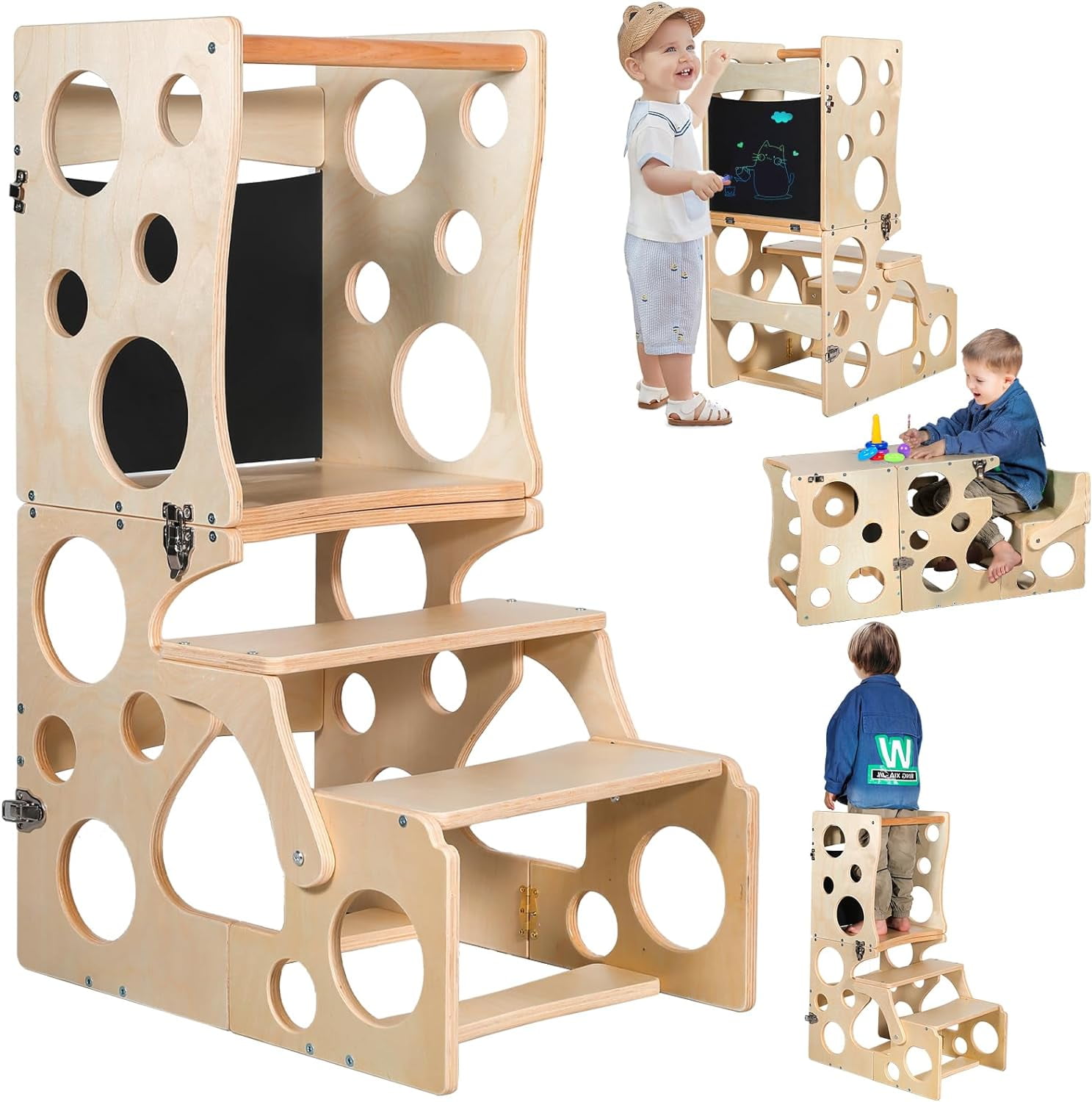 Toddler Tower, Learning Wooden Tower, Toddler Kitchen Stool Helper ...