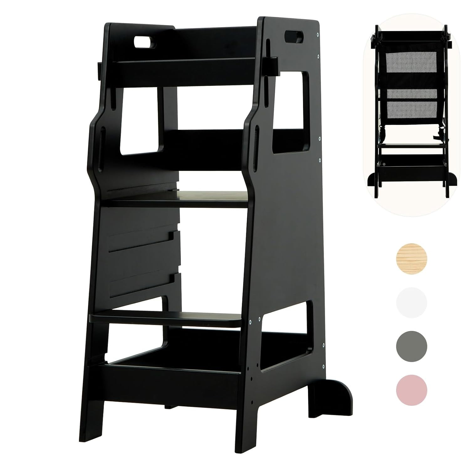 Toddler Tower with Safety Net, Kids Kitchen Step Stool, 3-Level Height ...