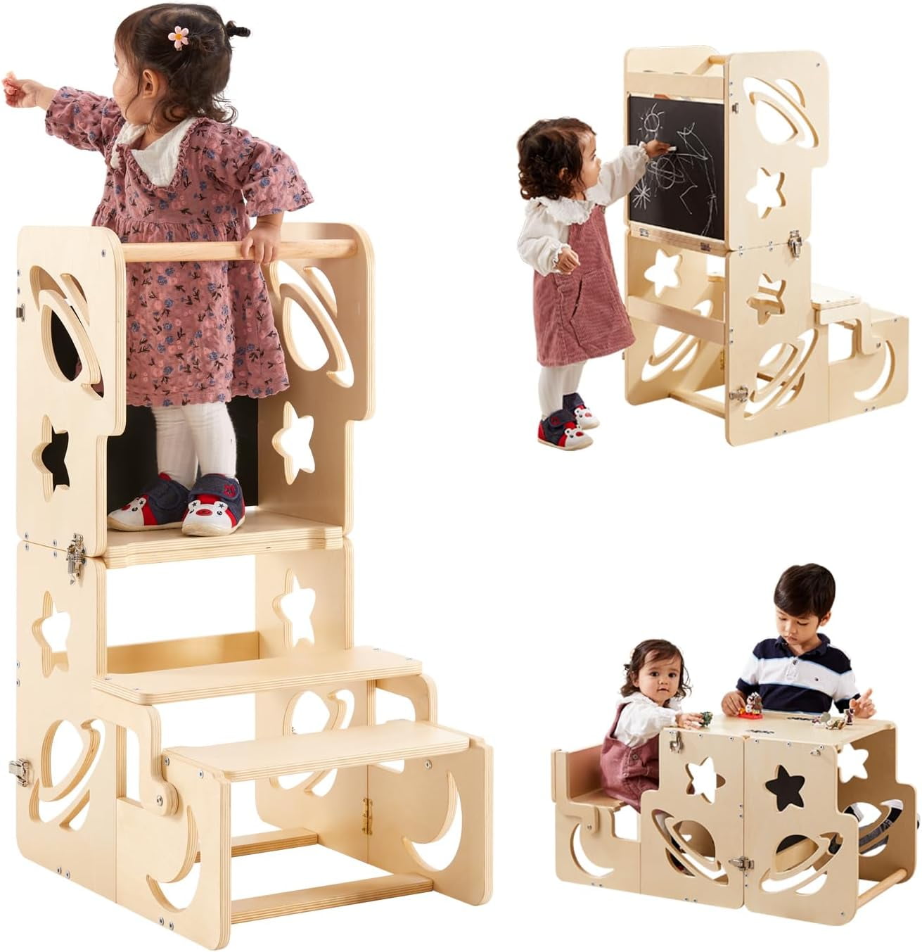Toddler Tower, Toddler Stool for Kitchen, Kids Learning Wooden Tower ...