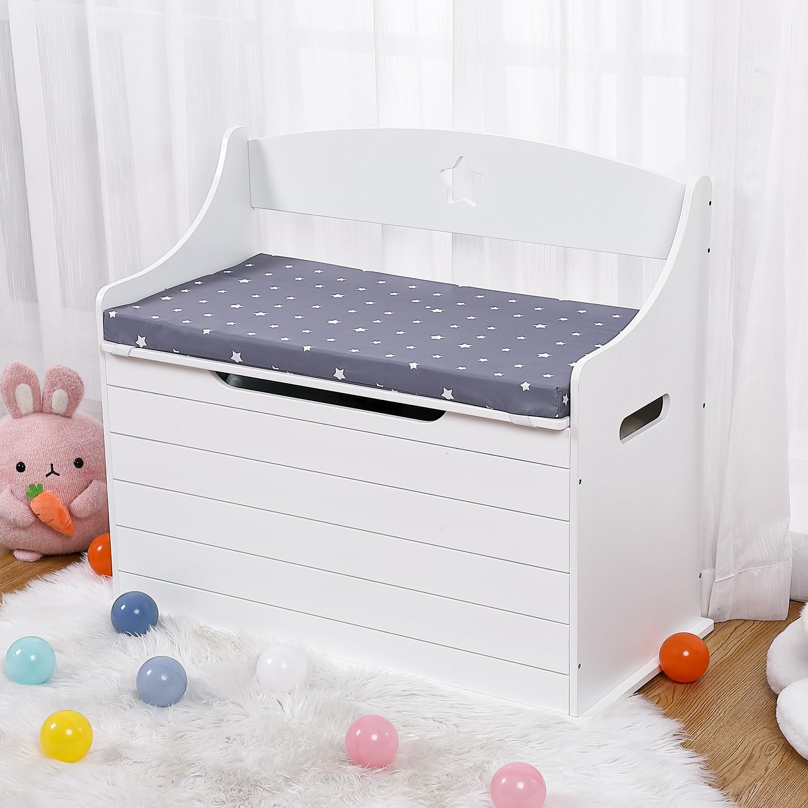 Toddler Toy Box, Kids Toy Box Chest, Kids Storage Bench Seat with ...