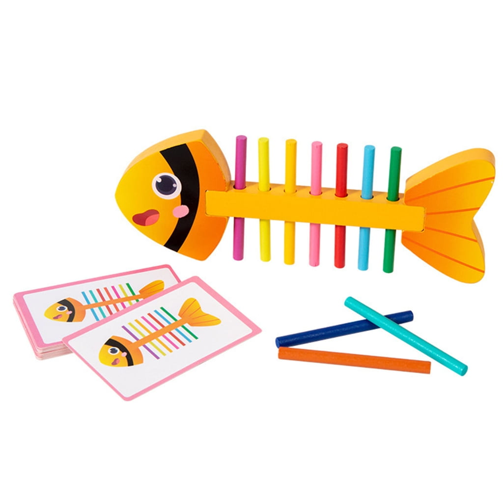 Toddler Toy Wooden Fishbone Shape Color Matching Fine Motor Exercise ...