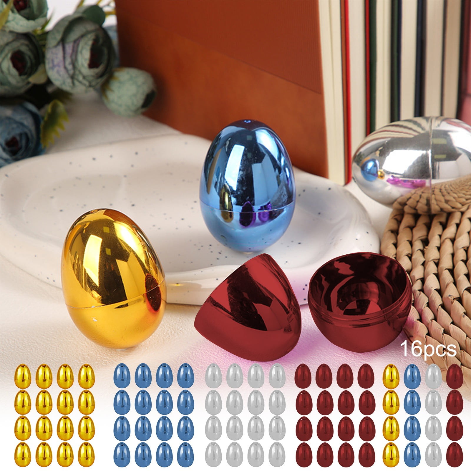 Toddler Toys,Girl Toys,Educational Games,16 Pcs Shiny Easter Eggs Set 2.36 Inch Fillable Empty ...