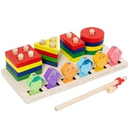 Fisher-Price Wooden Rainbow Stacking Shape Sorter, Fine Motor Toy for ...
