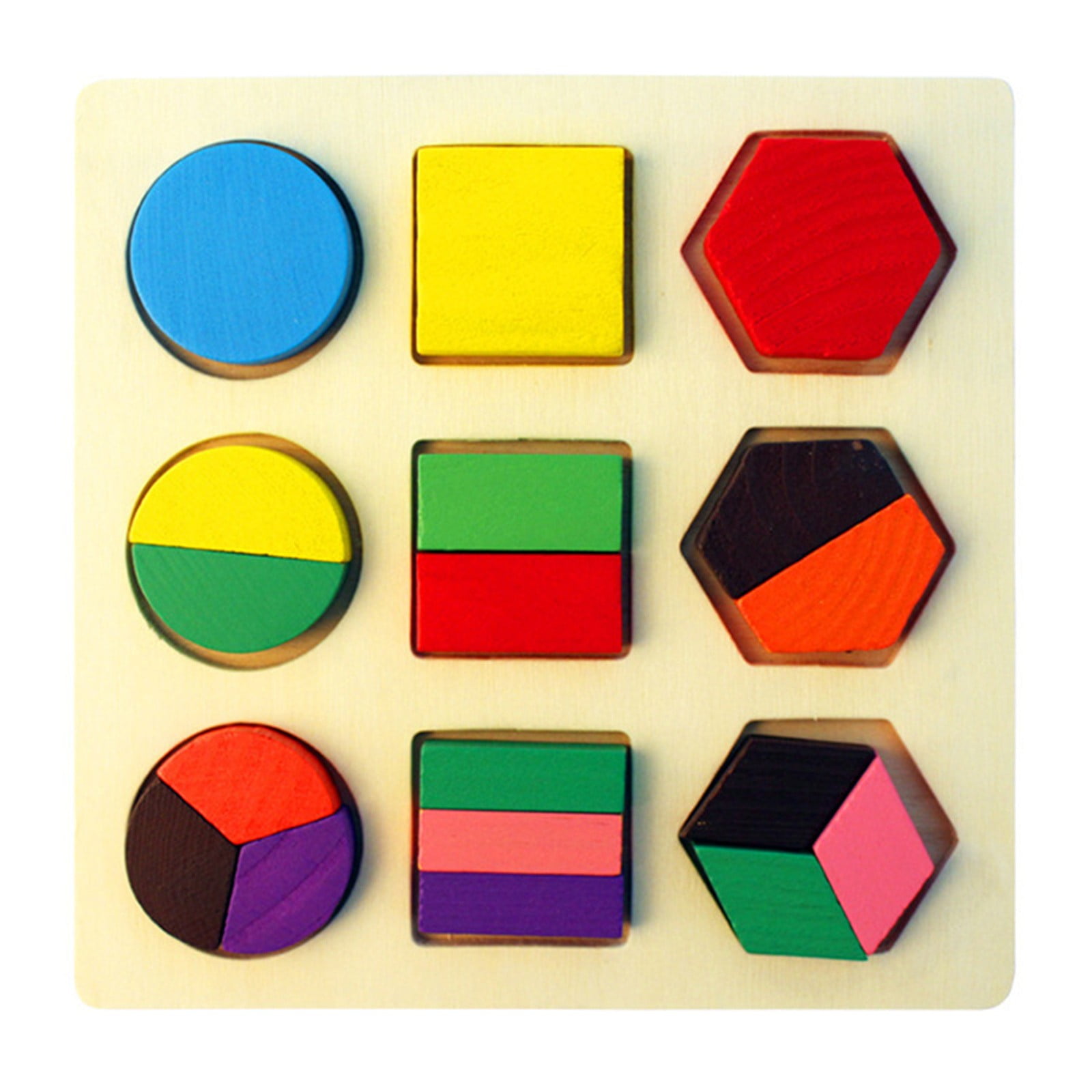 Toddler Toys Wooden Geometric Shapes Puzzle Sorting Math Bricks ...