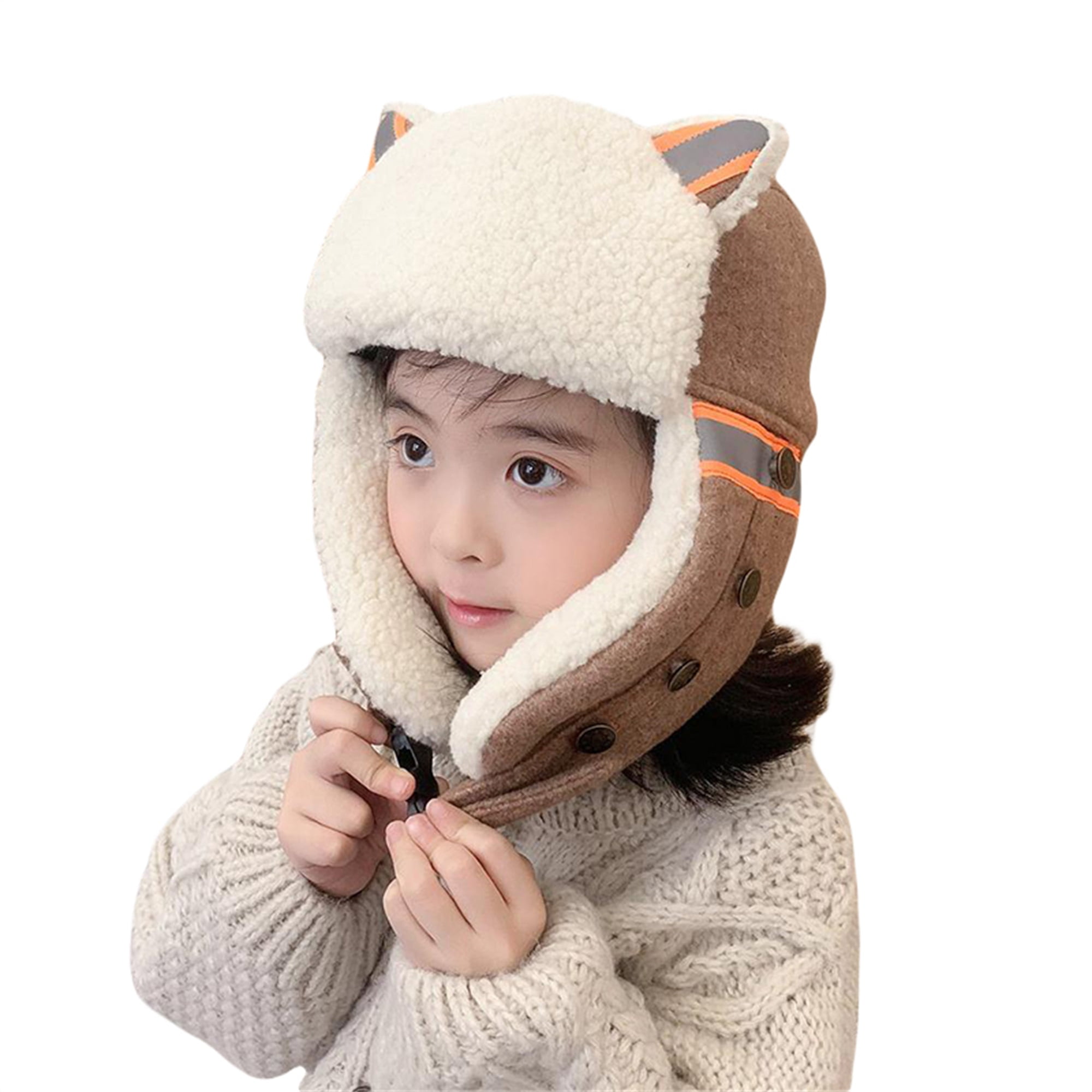Toddler Trapper Hats Cute Cartoon Ear Fleece Lined Winter Kids Ushanka ...