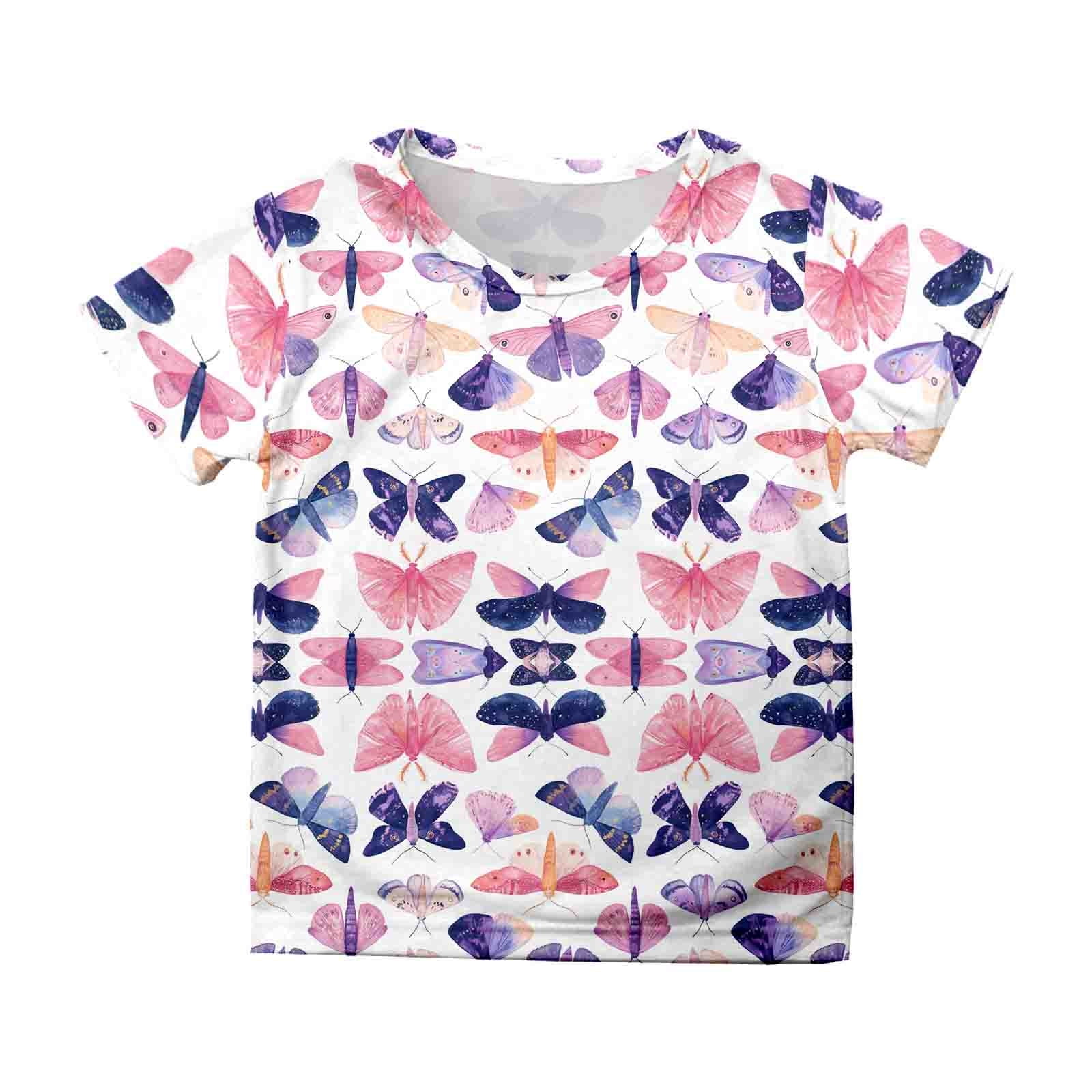 Toddler Tshirts Girls Round Neck Girls' Tees Short Sleeve Erfly Print ...