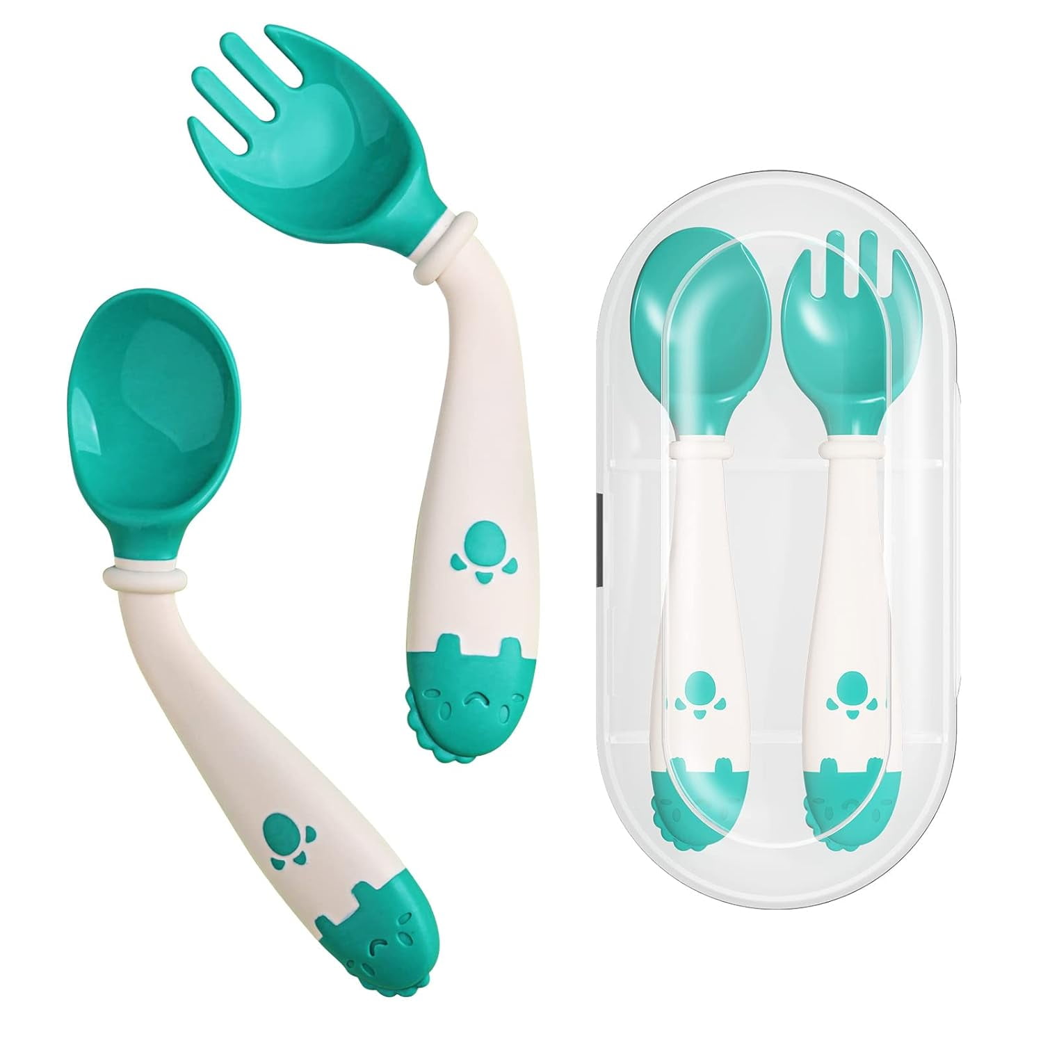 Toddler Utensils, Self-feeding Flatware Set withTravel Case, Baby ...