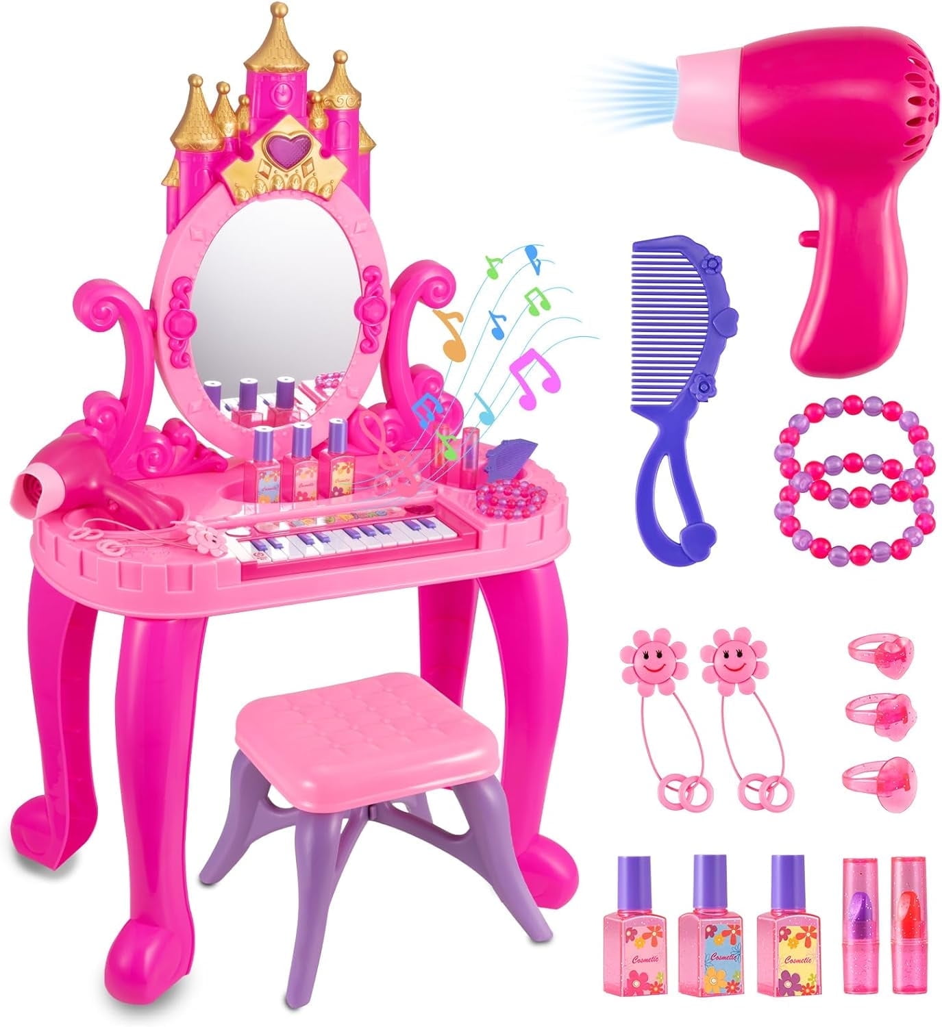 RUVINCE Vanity Makeup Table Toy with Adjustable Mirror, Lights, and ...