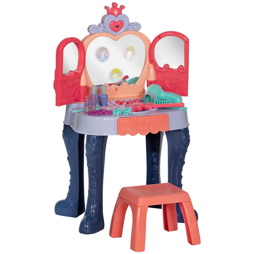 Toddler Vanity Table Playset,Kids Vanity Set with Mirror and Stool ...