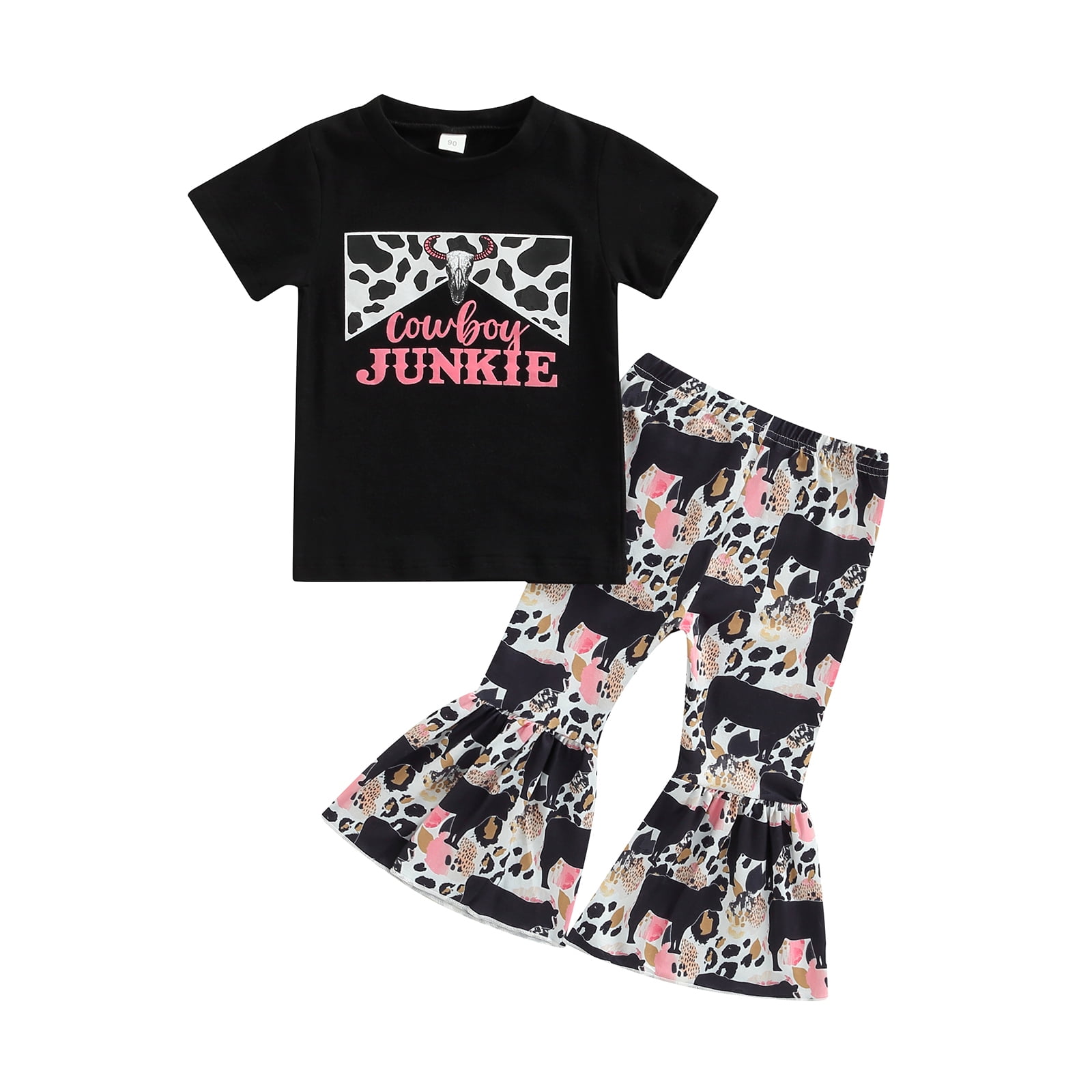 Toddler Western Baby Girl Clothes Bell Bottom Outfit Short Sleeve ...