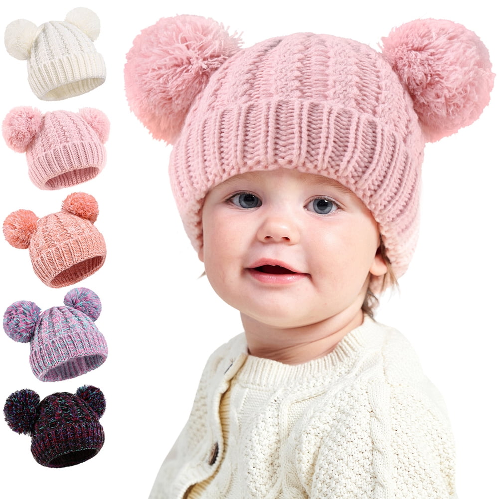 Toddler Winter Hat with Plush Ball Thick Warm Kids Skull Cap for Baby ...