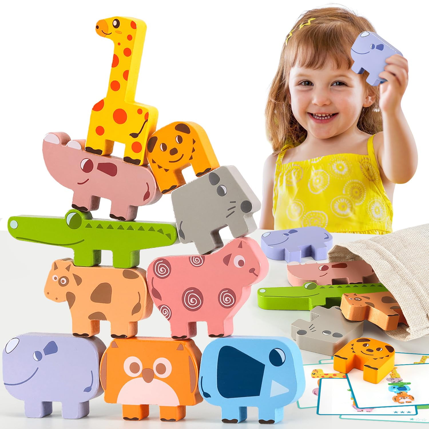 Toddler Wooden Animal Stacking Blocks - Montessori Toys For 2 3 4 Year ...