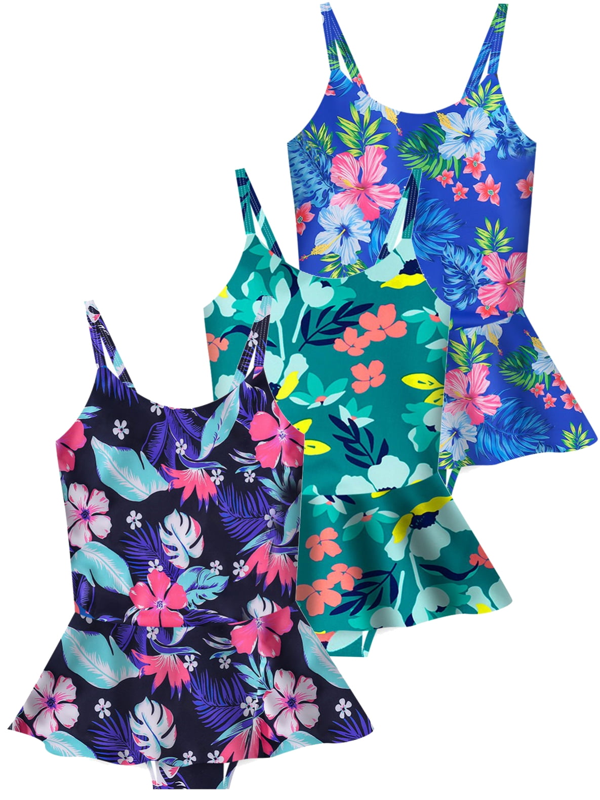 Toddler and Little Girls Floral 1-Piece Swimsuit Ruffled Tankini ...