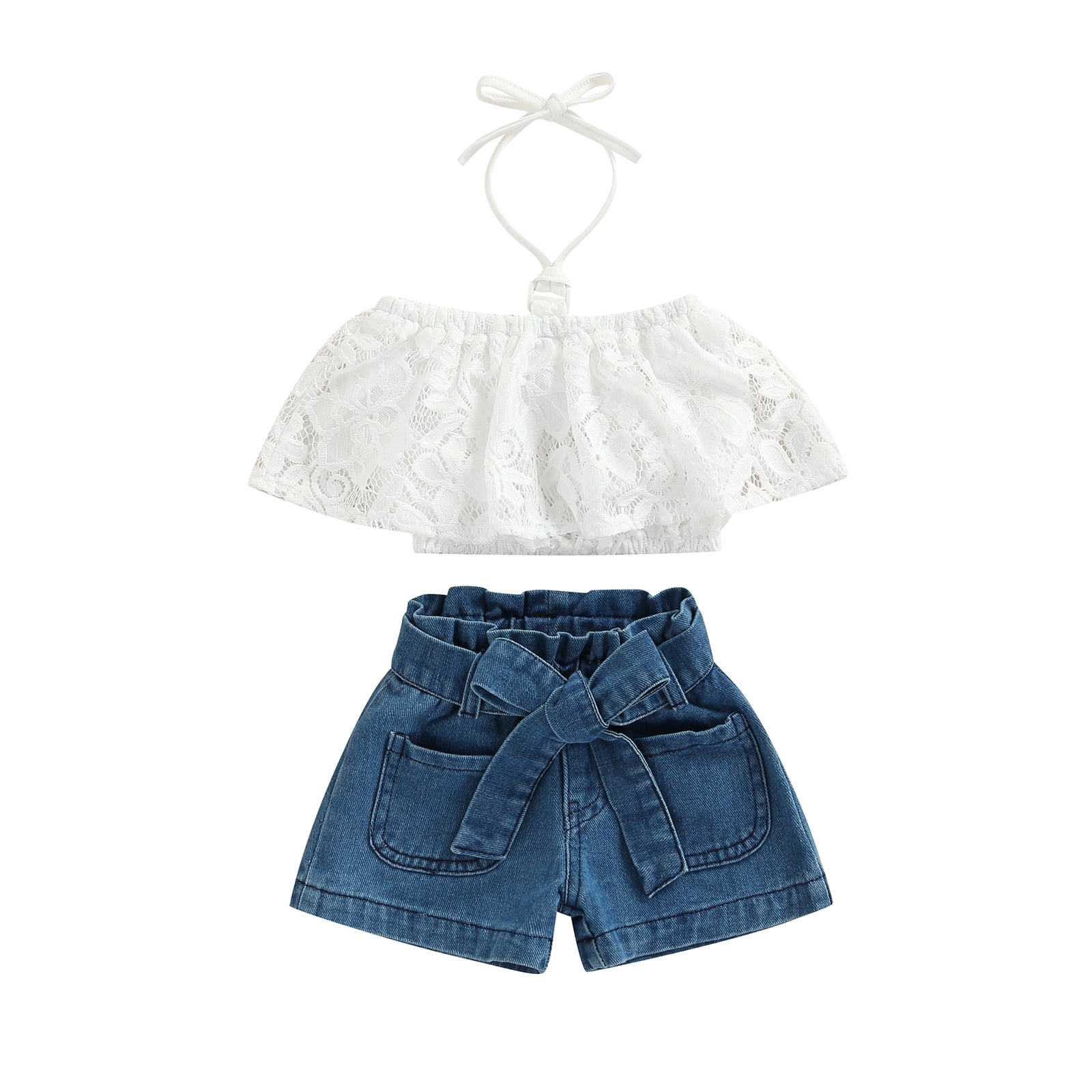 Toddlers Baby Girl Clothes 2T 3T 4T 5T Lace Crochet Halter Neck T-Shirt ...