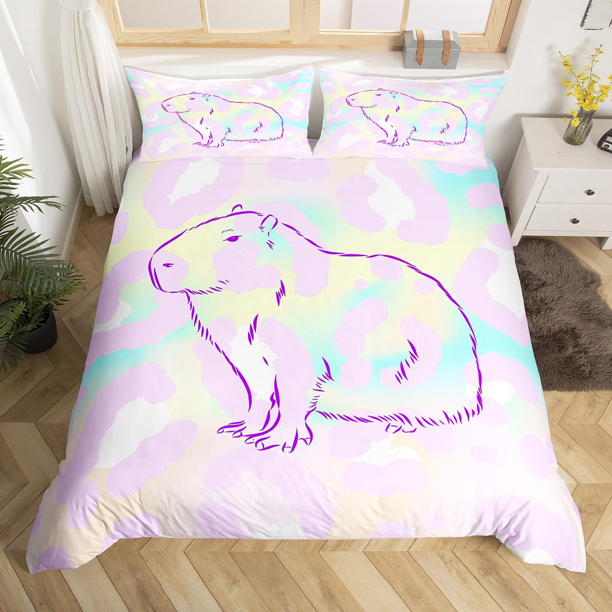 Toddlers Capybara Comforter Cover Twin Size Cartoon Style Capybara ...