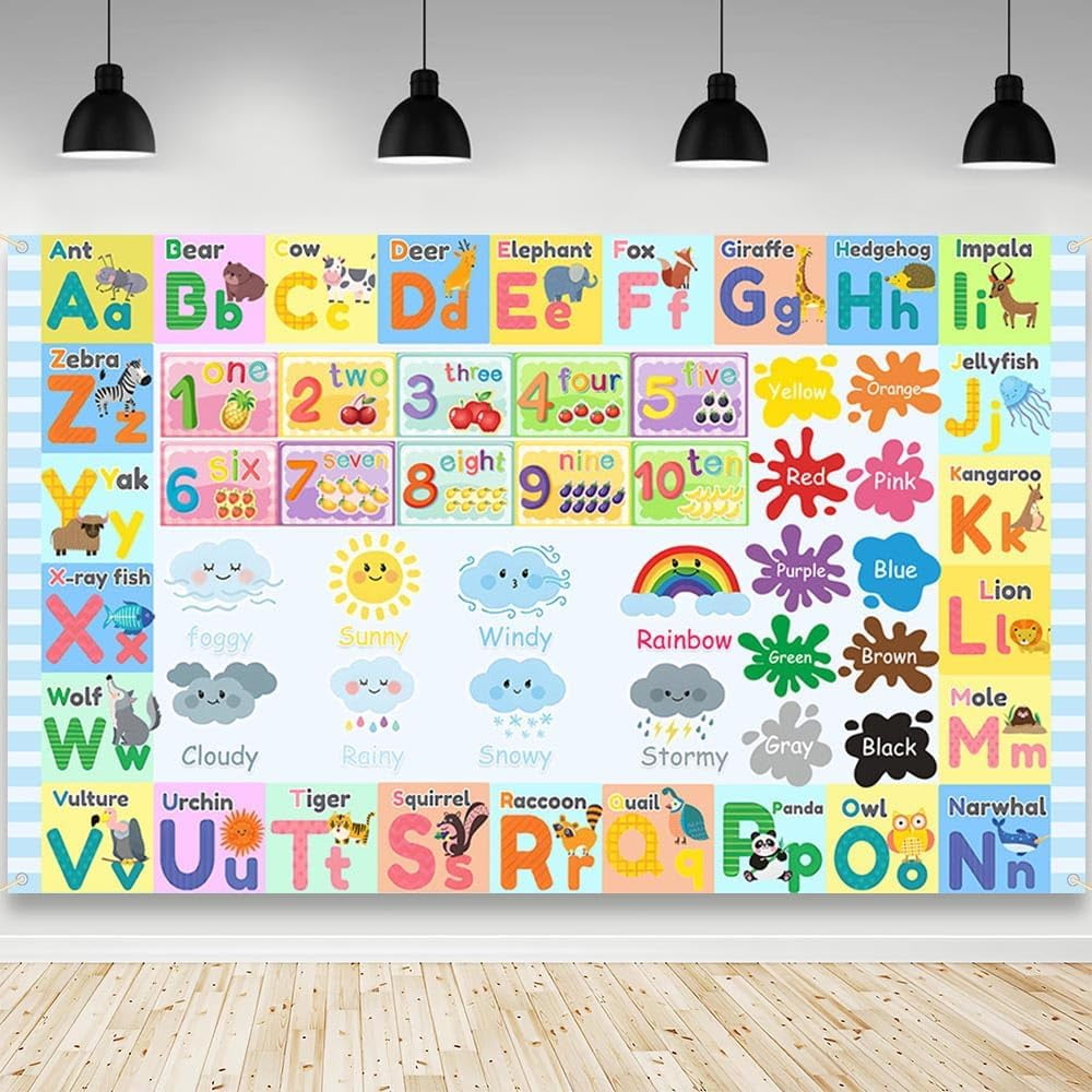 Toddlers Educational Backdrop ABC Alphabet Numbers Animals Rainbow ...