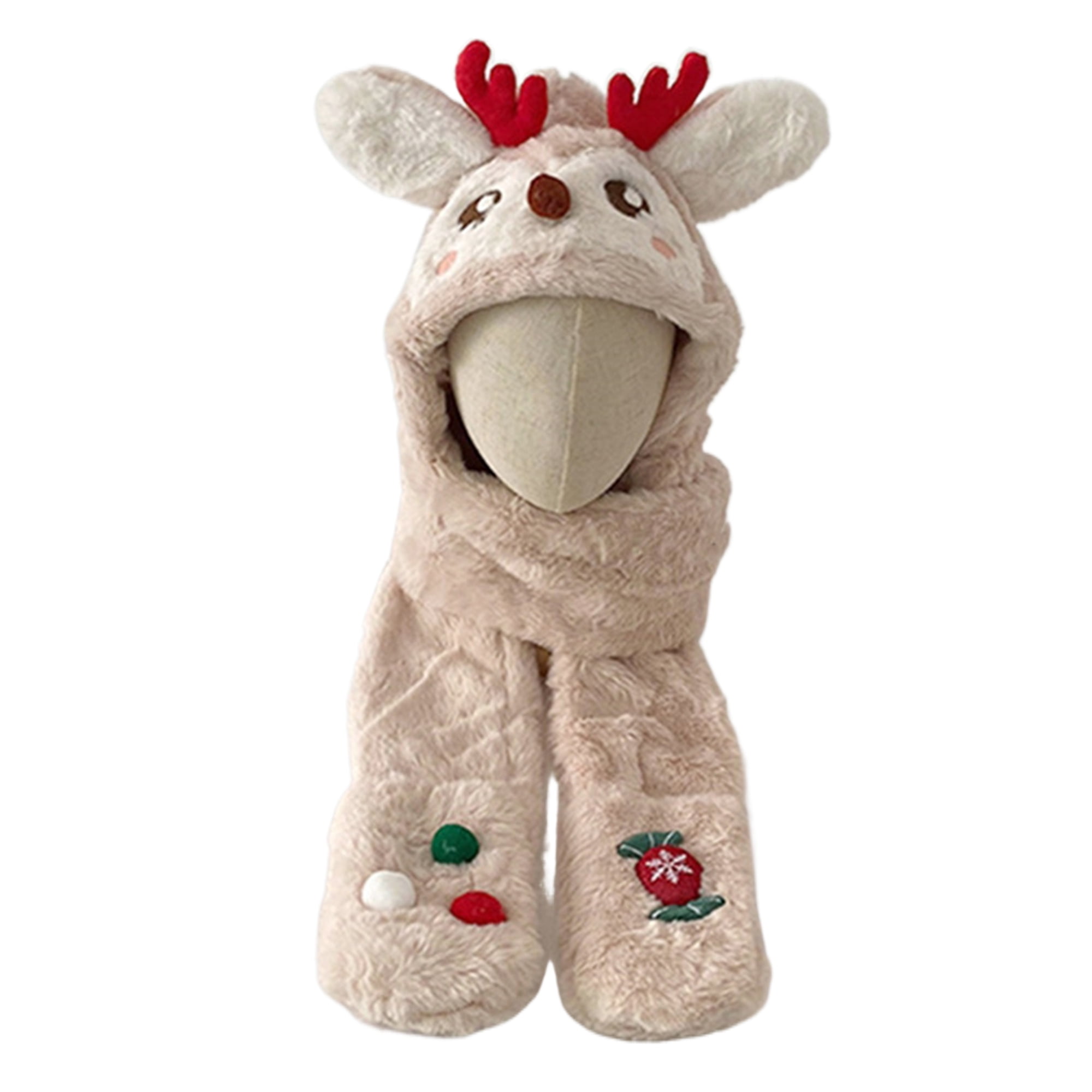 Toddlers Girls 3 in 1 Warm Plush Fluffy Elf Cartoon Winter Hats Scarf ...