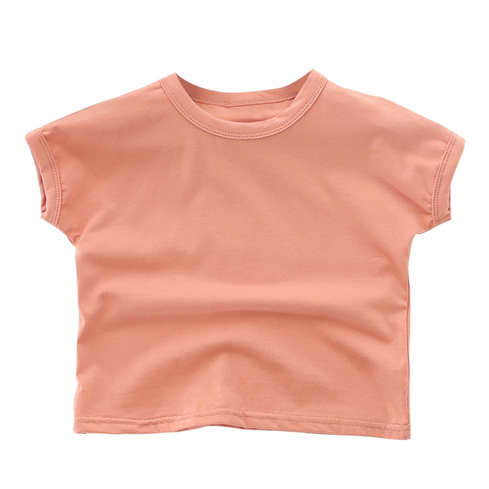 Toddlers Girls Cotton Short Sleeve Tee Crop Top Kids Summer Solid T ...