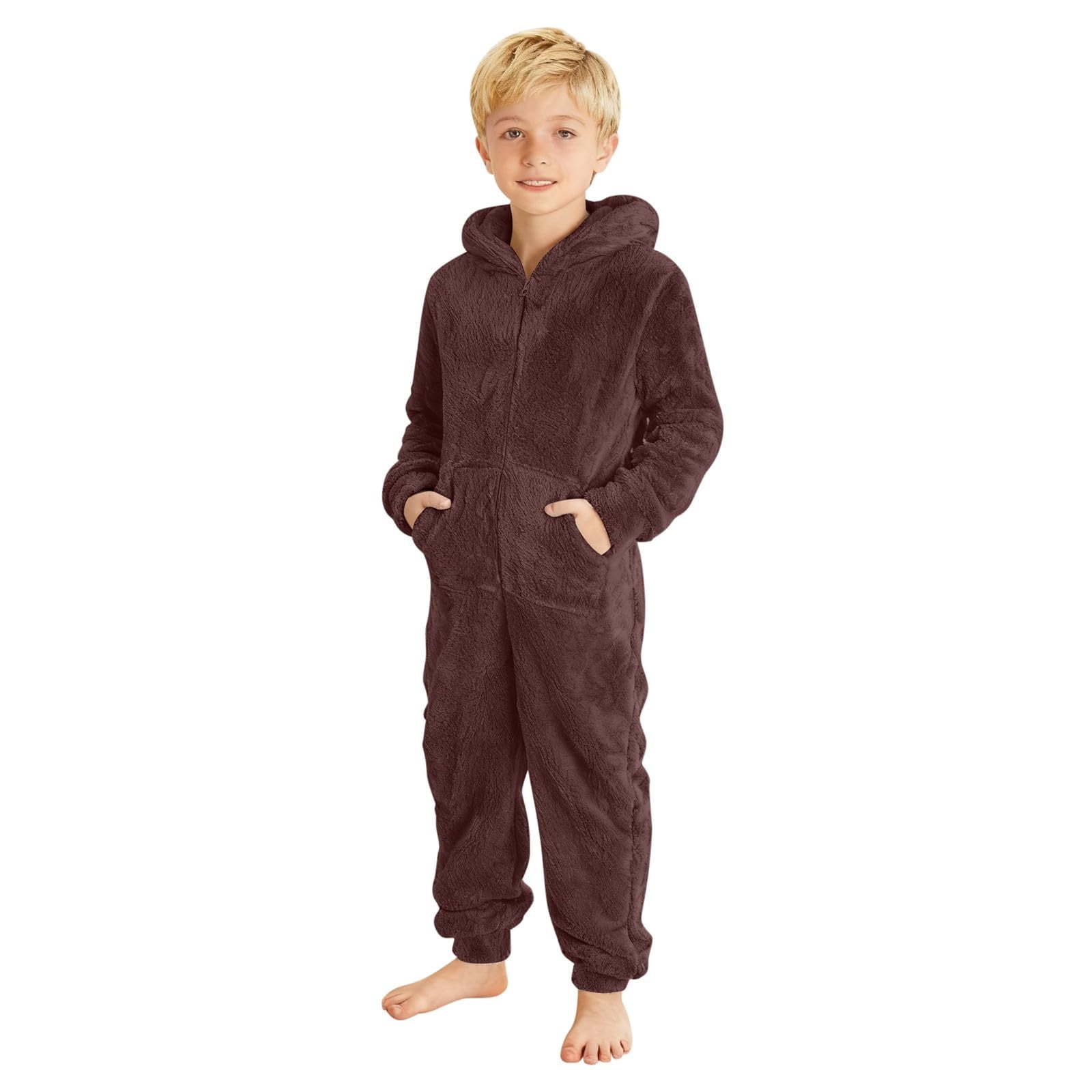 Toddlers Kids Onesies Sherpa Fleece Zip Up Hooded Jumpsuits Fuzzy ...