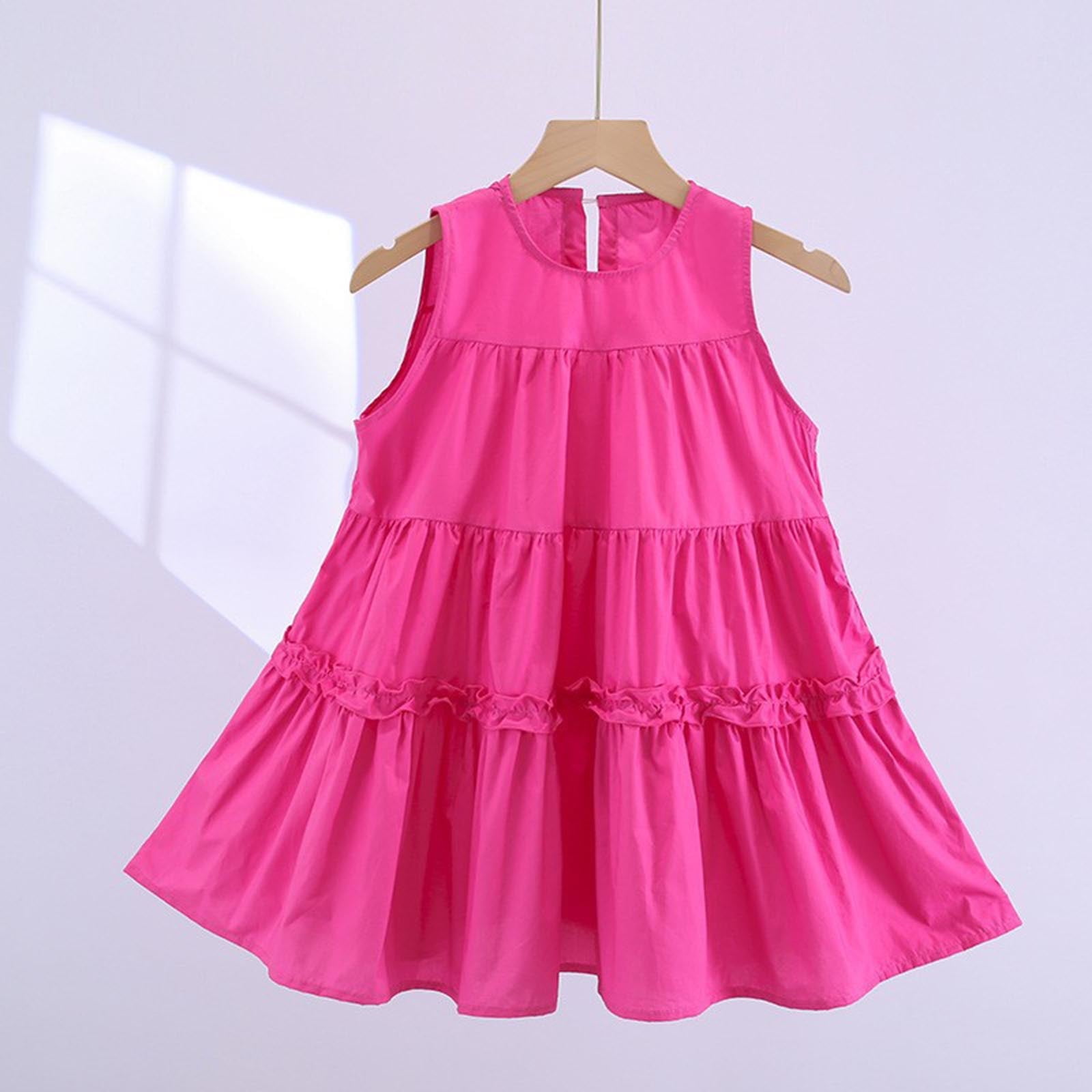 Toddlers Kids Sleeveless Dresses Summer 1-8 Years Girls Cute Crewneck ...