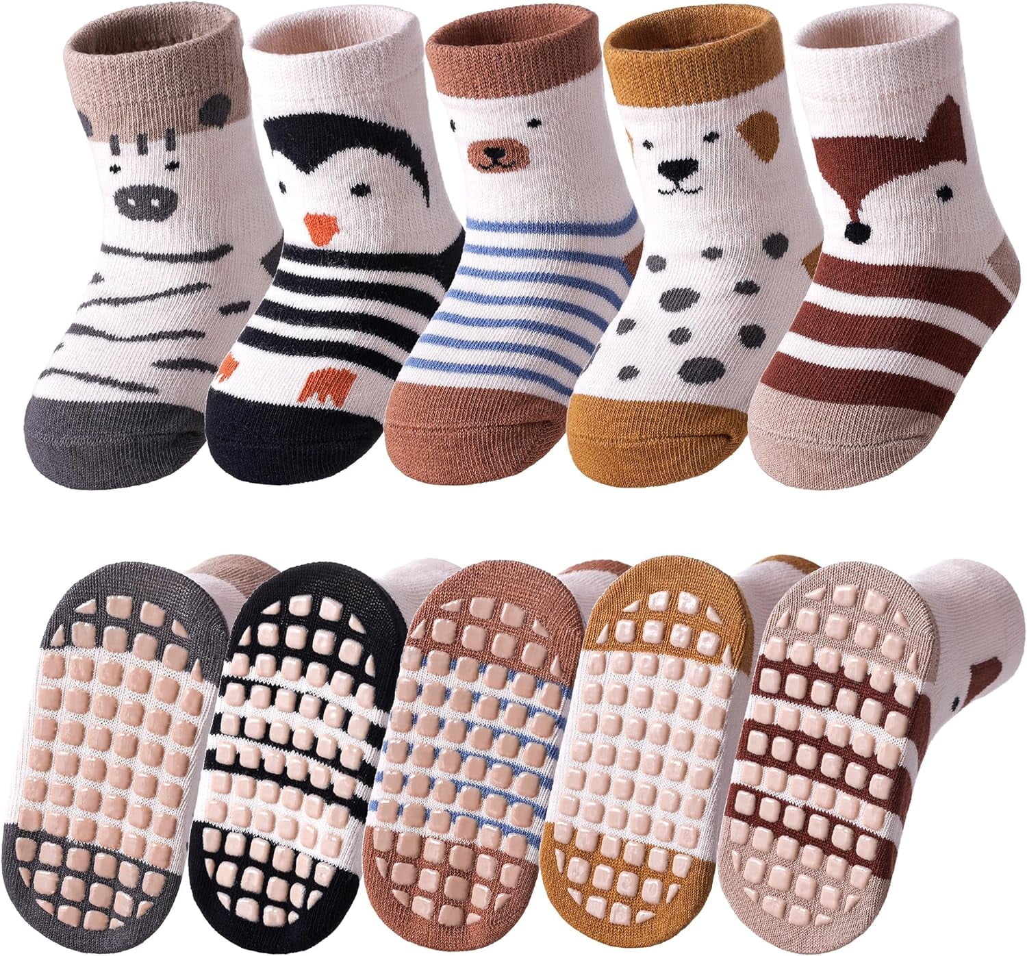 Toddlers Non Slip Socks with Grips Baby Girls Boys Anti Skid Crew ...
