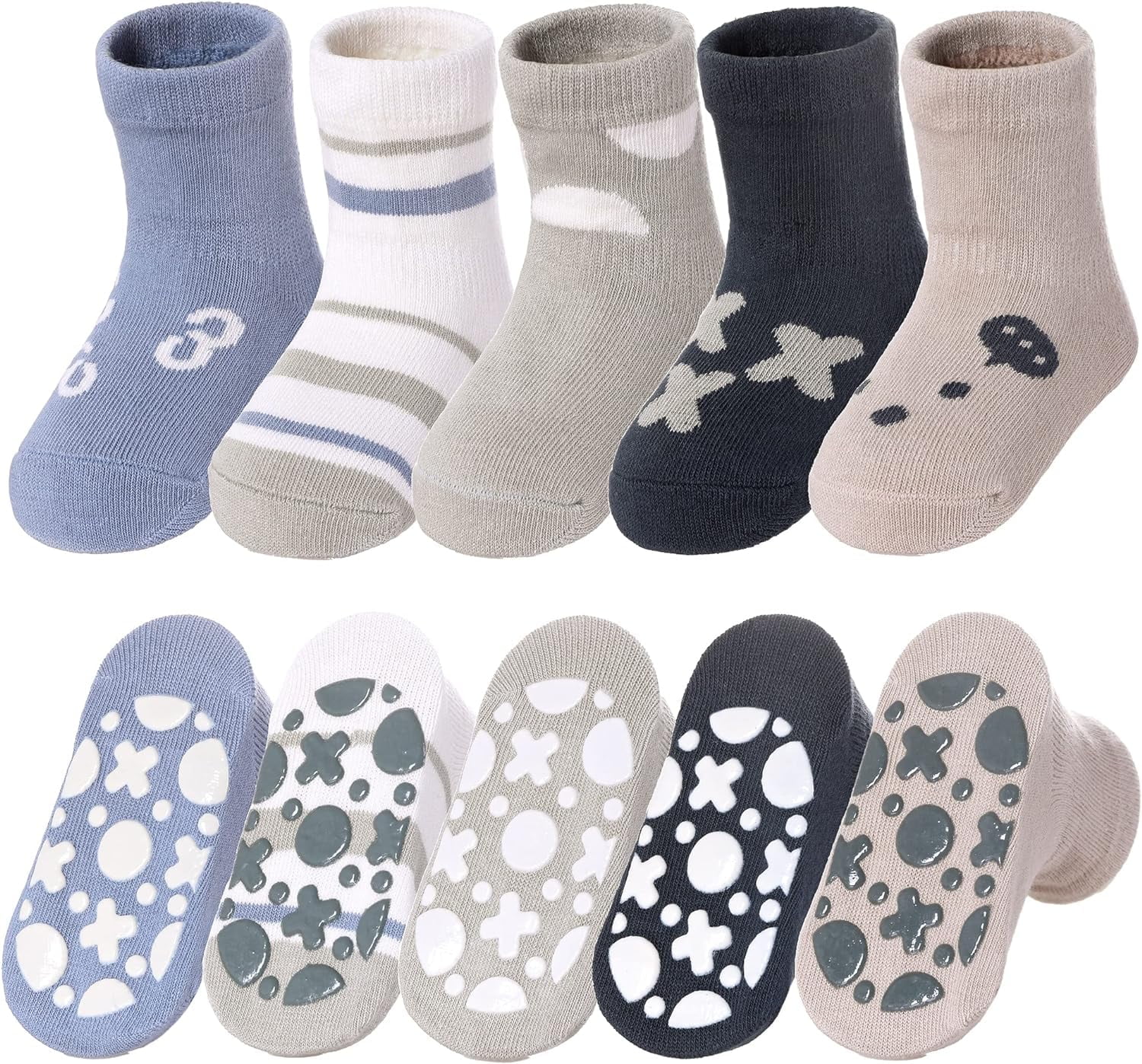 Toddlers Non Slip Socks with Grips Baby Girls Boys Anti Skid Crew ...