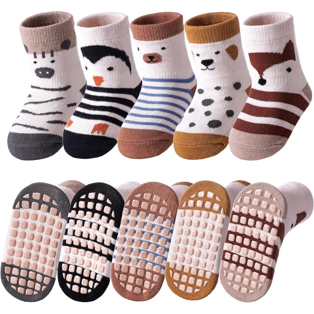 Toddlers Non Slip Socks with Grips Baby Girls Boys Anti Skid Crew ...