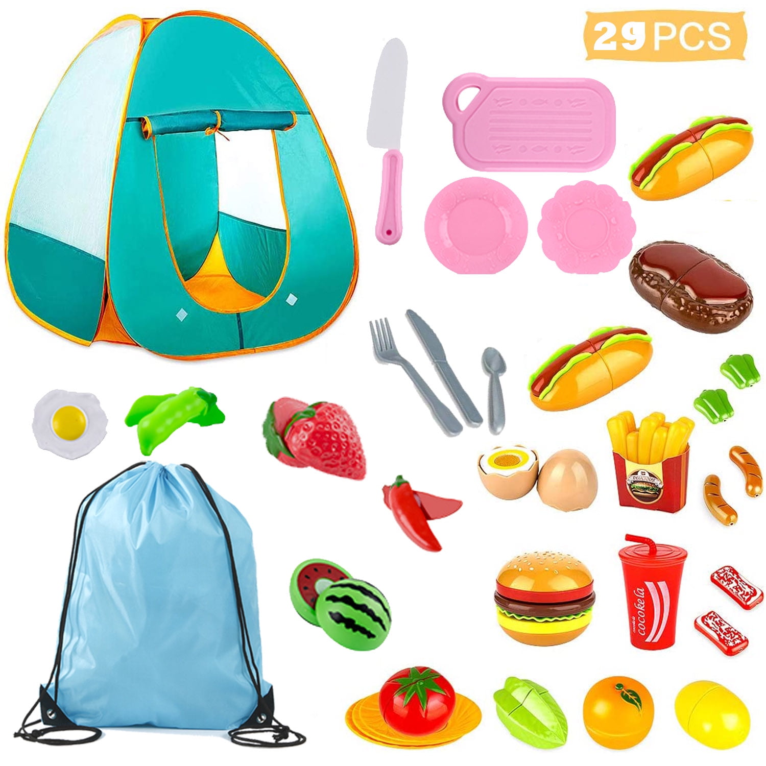 TABGIME Toddlers Pop up Tent & 27 Pcs Food Set, Pretend Playhouse ...