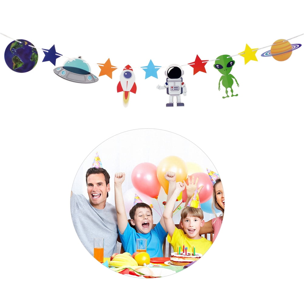Toddmomy 1Pack Astronaut Theme Banner Multi-Colored Flag-Shaped Hanging ...