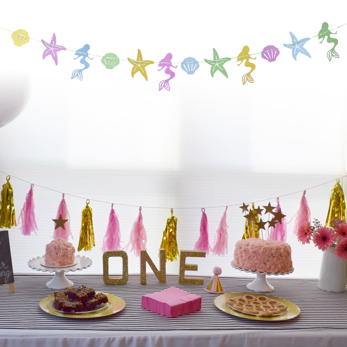 Toddmomy 5Pack Mermaid Shape Star Shell Banner 20X4.1X0.04In Paper Kids ...