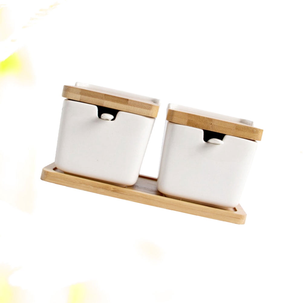 Toddmomy 9.5X7.9in White Ceramic Seasoning Box with Spoon for Household ...