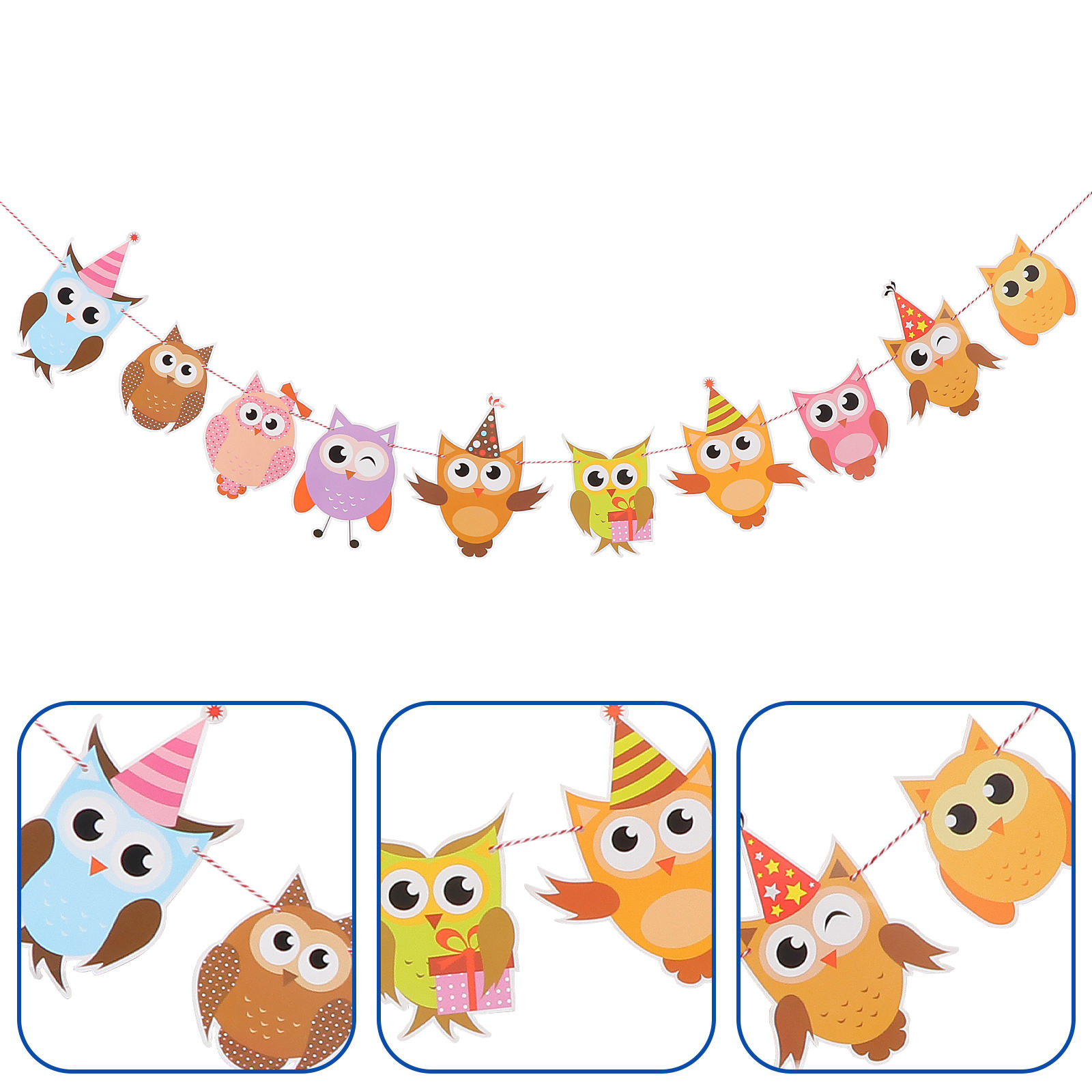 Toddmomy Birthday Bunting 1Set Owl Paper Decorations For Room ...