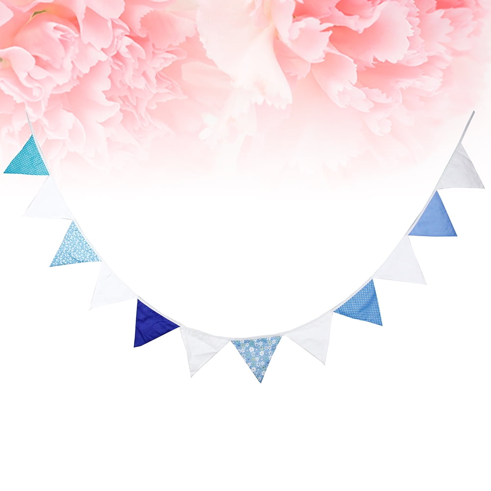 Toddmomy Cotton Bunting Banner 1Pack Blue White Triangle Pennant for ...