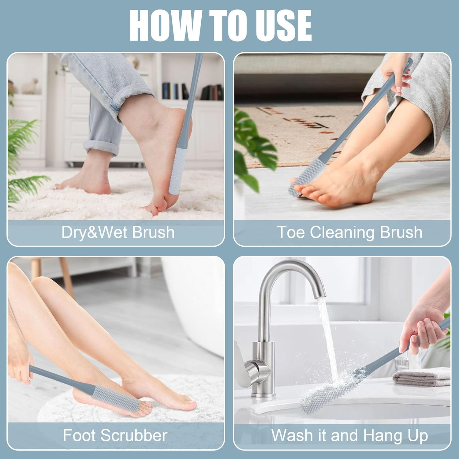 Toe Cleaning Brush 15.7" Foot Scrubber in Shower with Long Handle ...